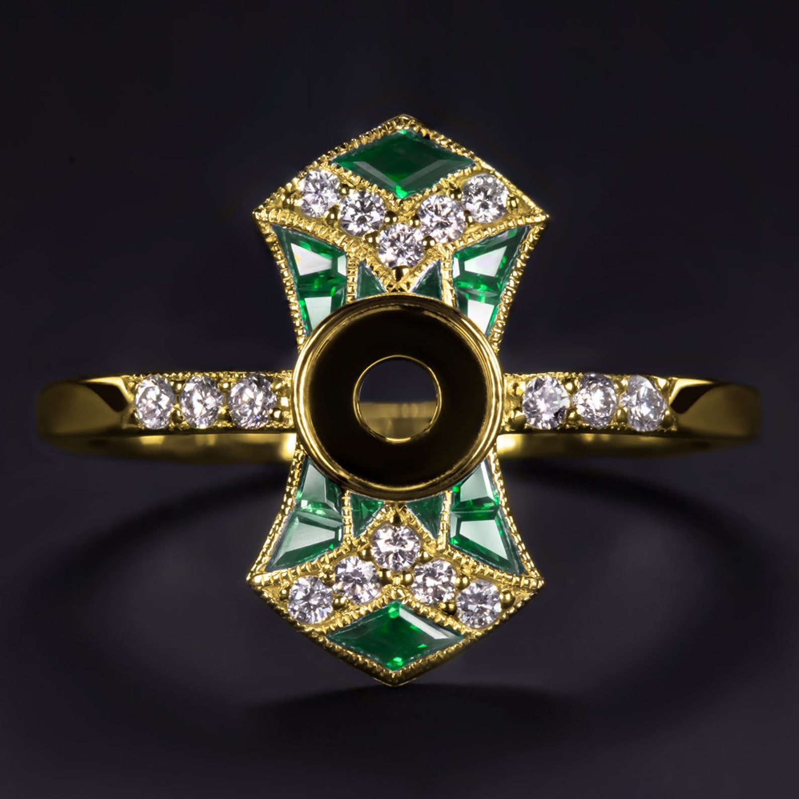 Emerald Diamond Engagement Ring Setting Vintage Yellow Gold Art Deco ...