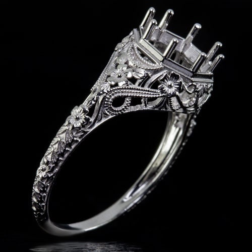 Vintage Filigree Engagement Ring 8mm 2ct Round Setting Antique - Etsy