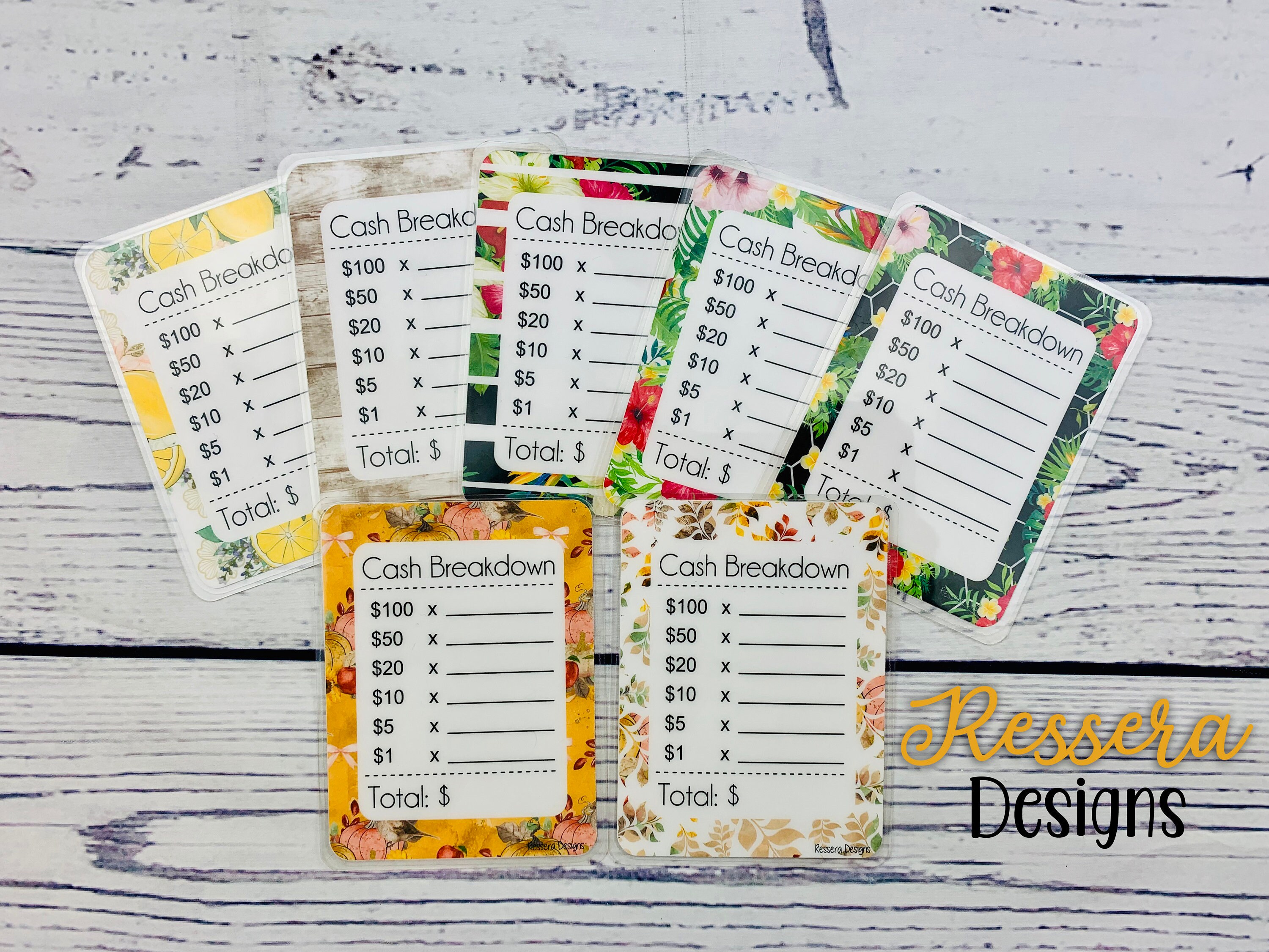 Cash Breakdown Laminated Cards Cash Withdrawal Bill | Etsy