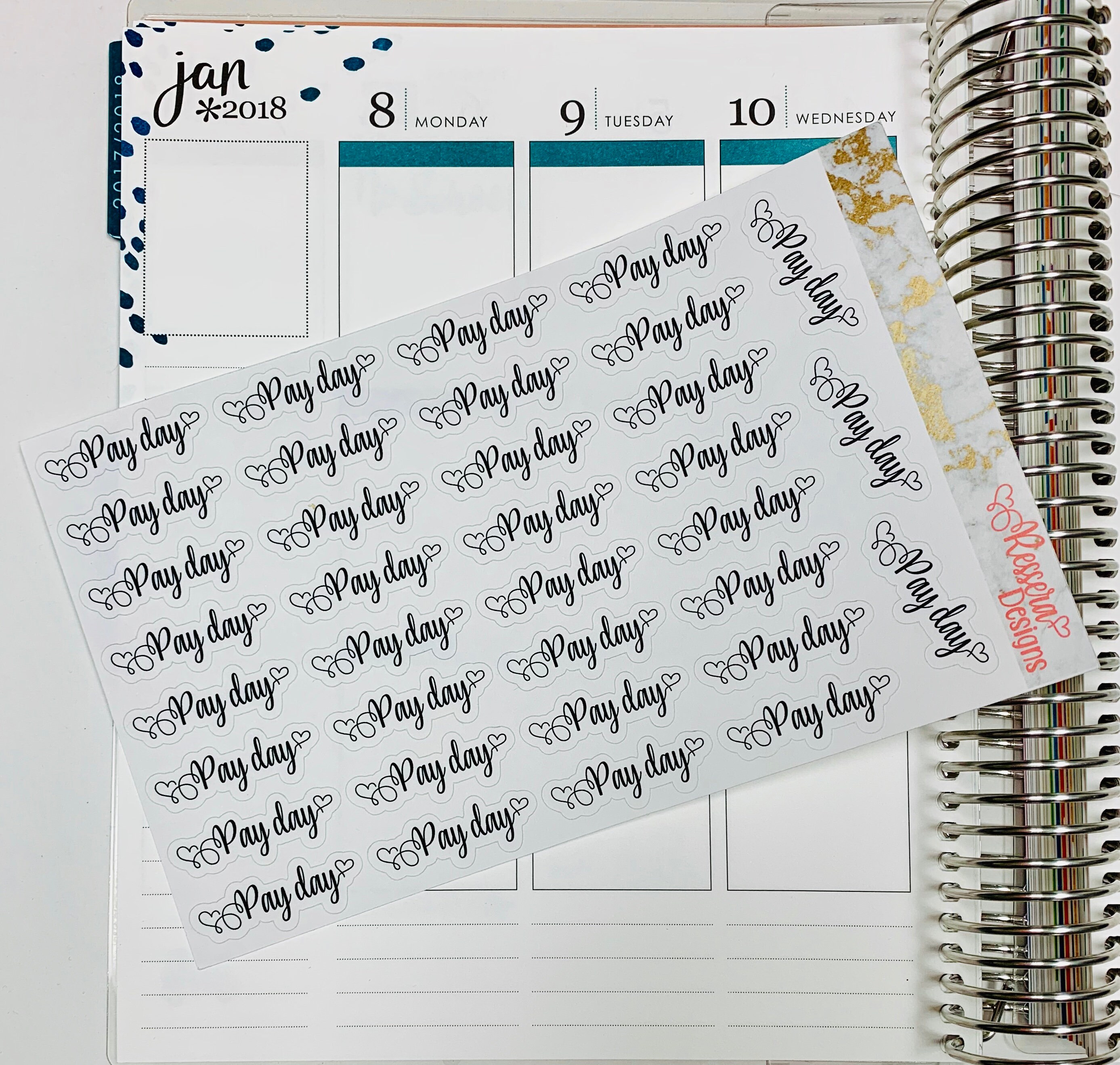 Pay Day Hearts Script Planner Stickers Erin Condren Happy - Etsy