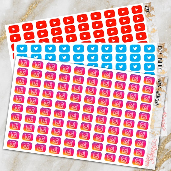 Social Media Icon Planner Stickers Youtube Instagram | Etsy