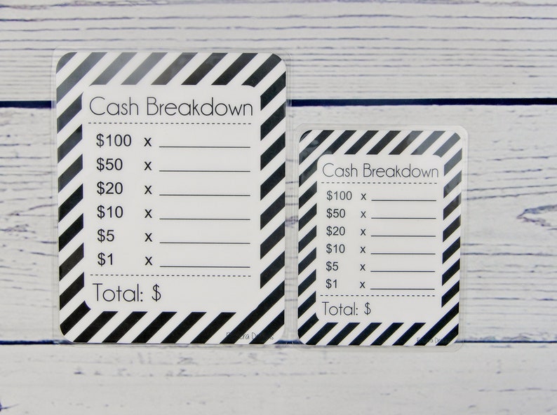 Cash Breakdown Laminated Cards Cash Withdrawal Bill | Etsy