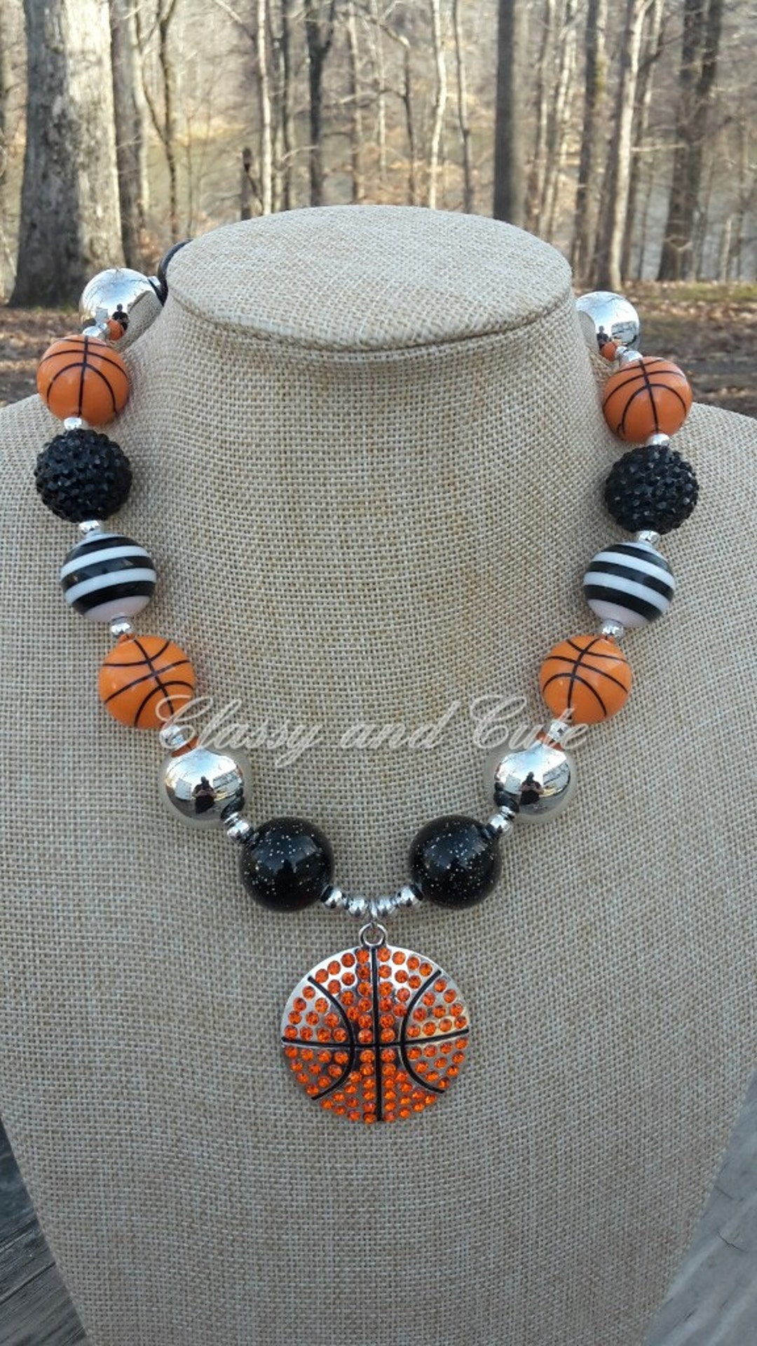 Chunky Basketball Necklace With Rhinestone Pendant - Etsy