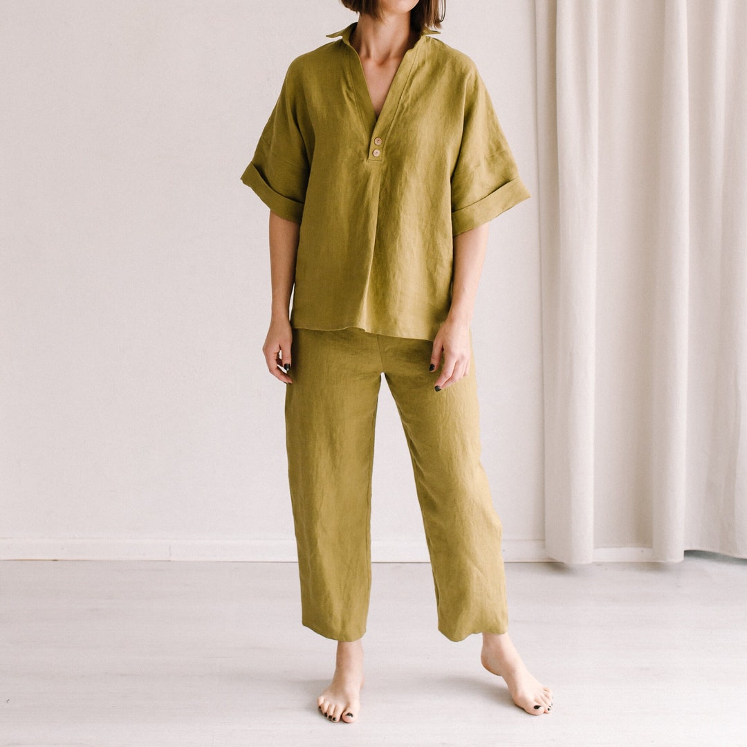 Linen Pajama Set, Linen Lounge Set, Summer Loungewear Set - Etsy