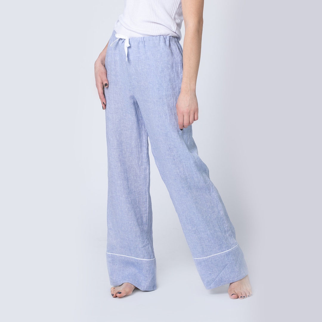 Linen Pajama Pants Women, Pull on Trousers, Straight Leg Sleeping Pants ...