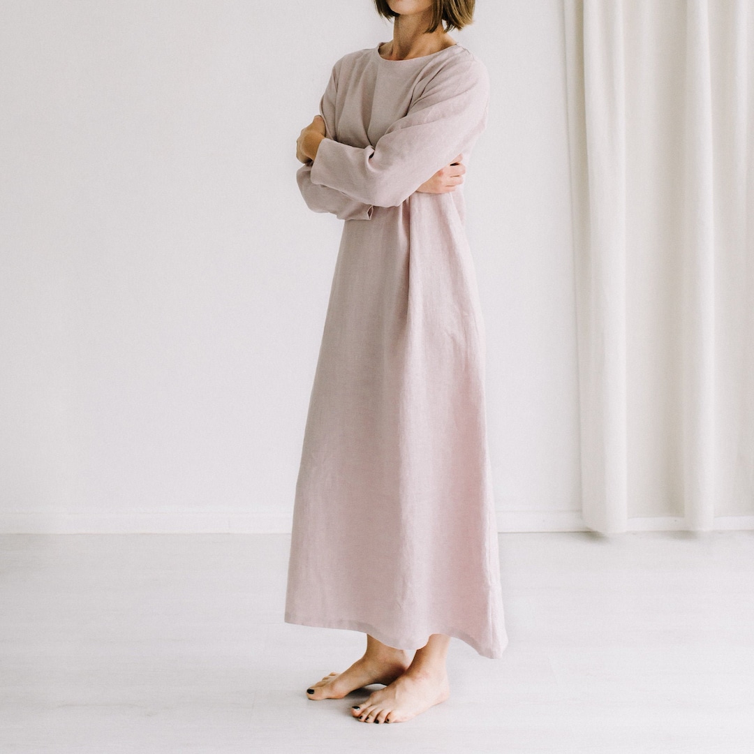 Linen Modest Dress for Woman, Long Slip Dress With Long Sleeves - Etsy