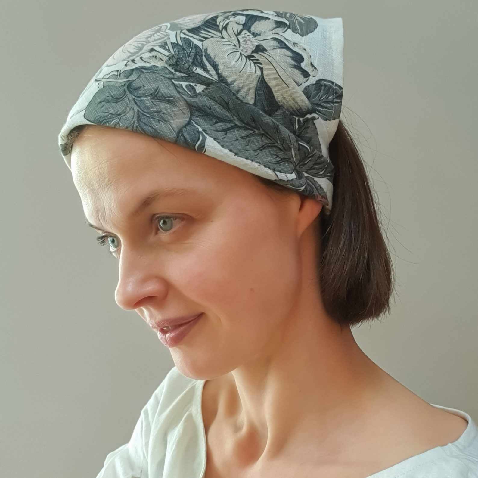 Floral Linen Head Scarf Linen Hair Kerchief Botanical Head - Etsy
