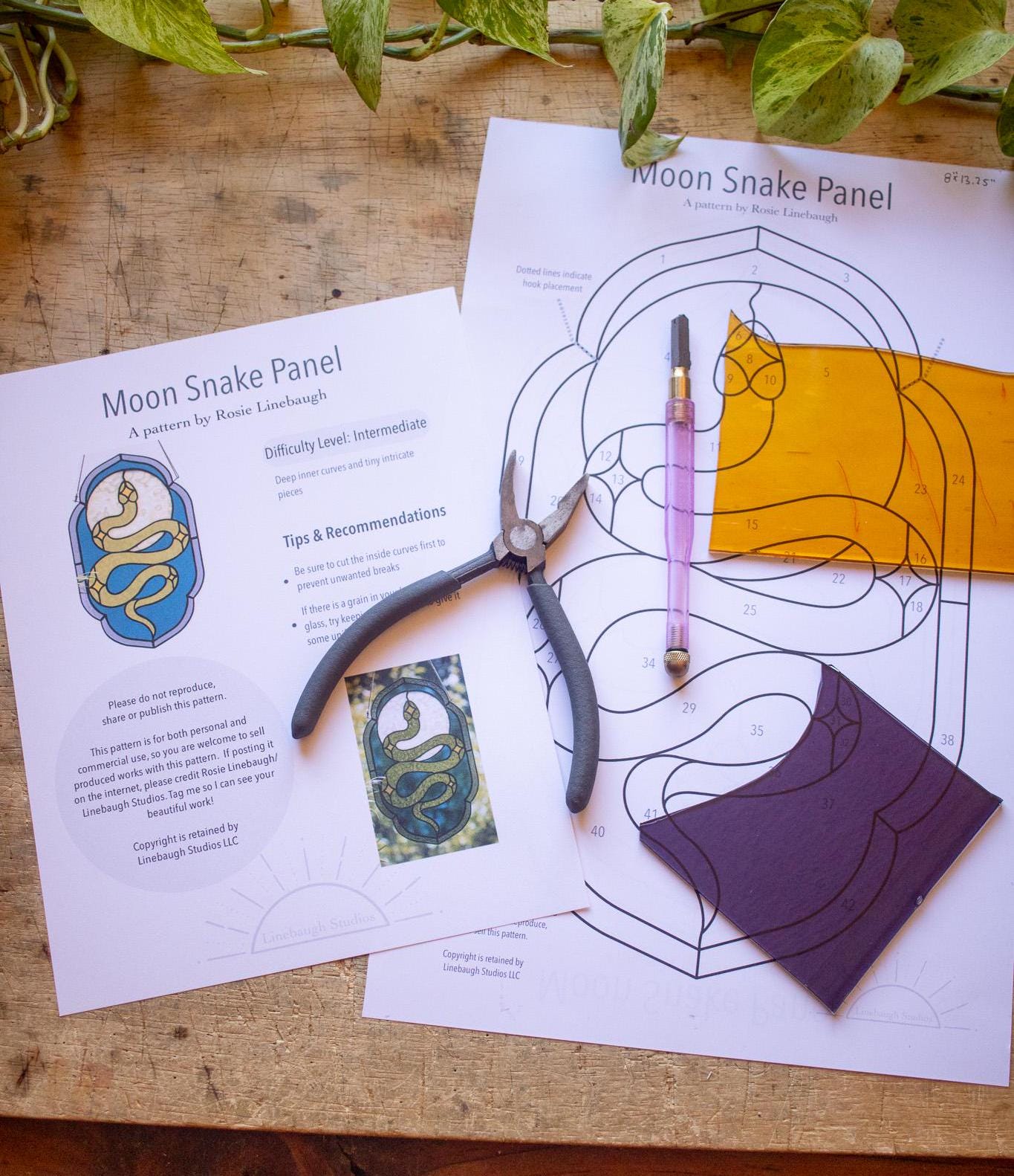 Digital Pattern Moon Snake Panel, Stained Glass Pattern Download, Moon ...