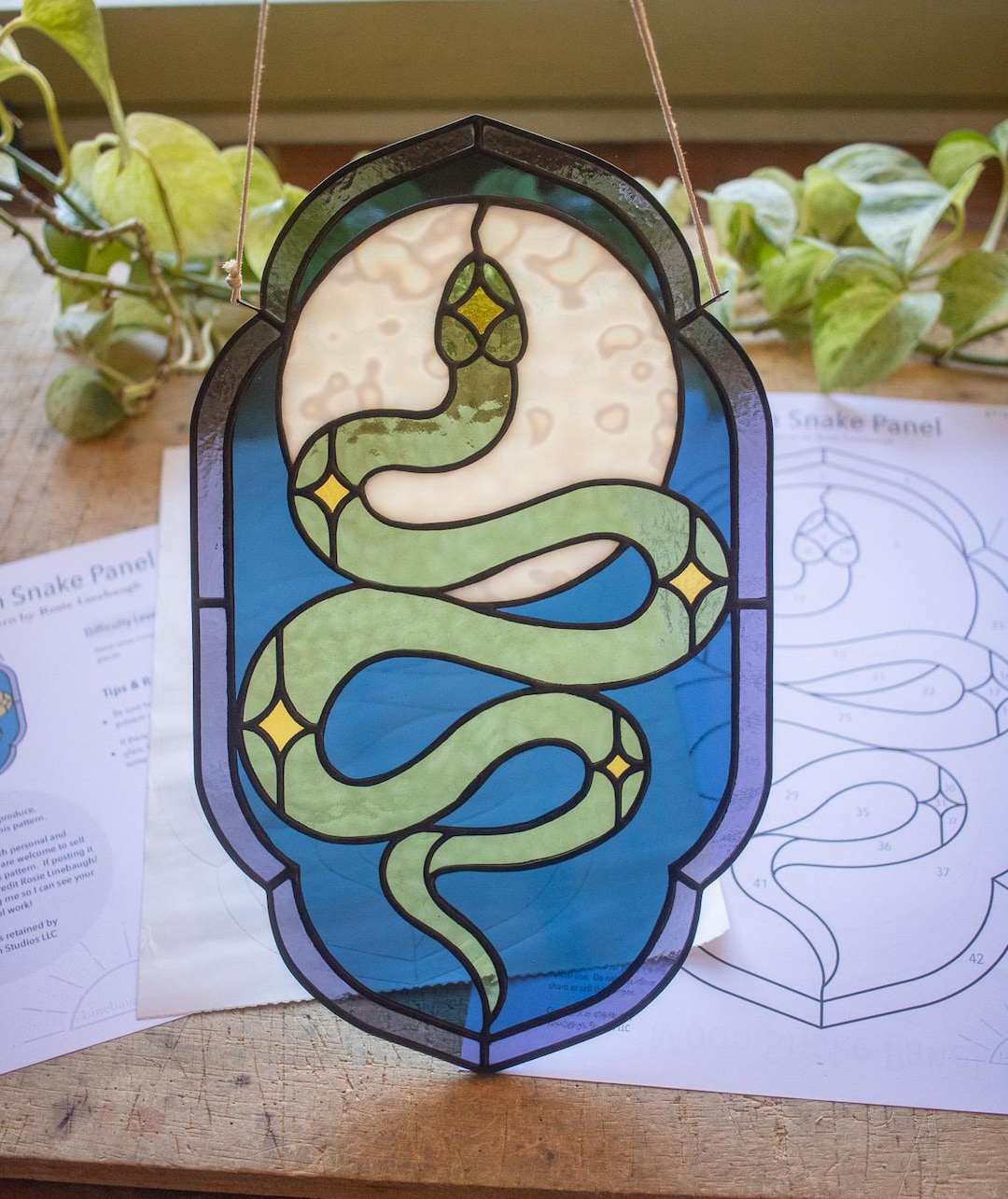 Digital Pattern Moon Snake Panel, Stained Glass Pattern Download, Moon ...