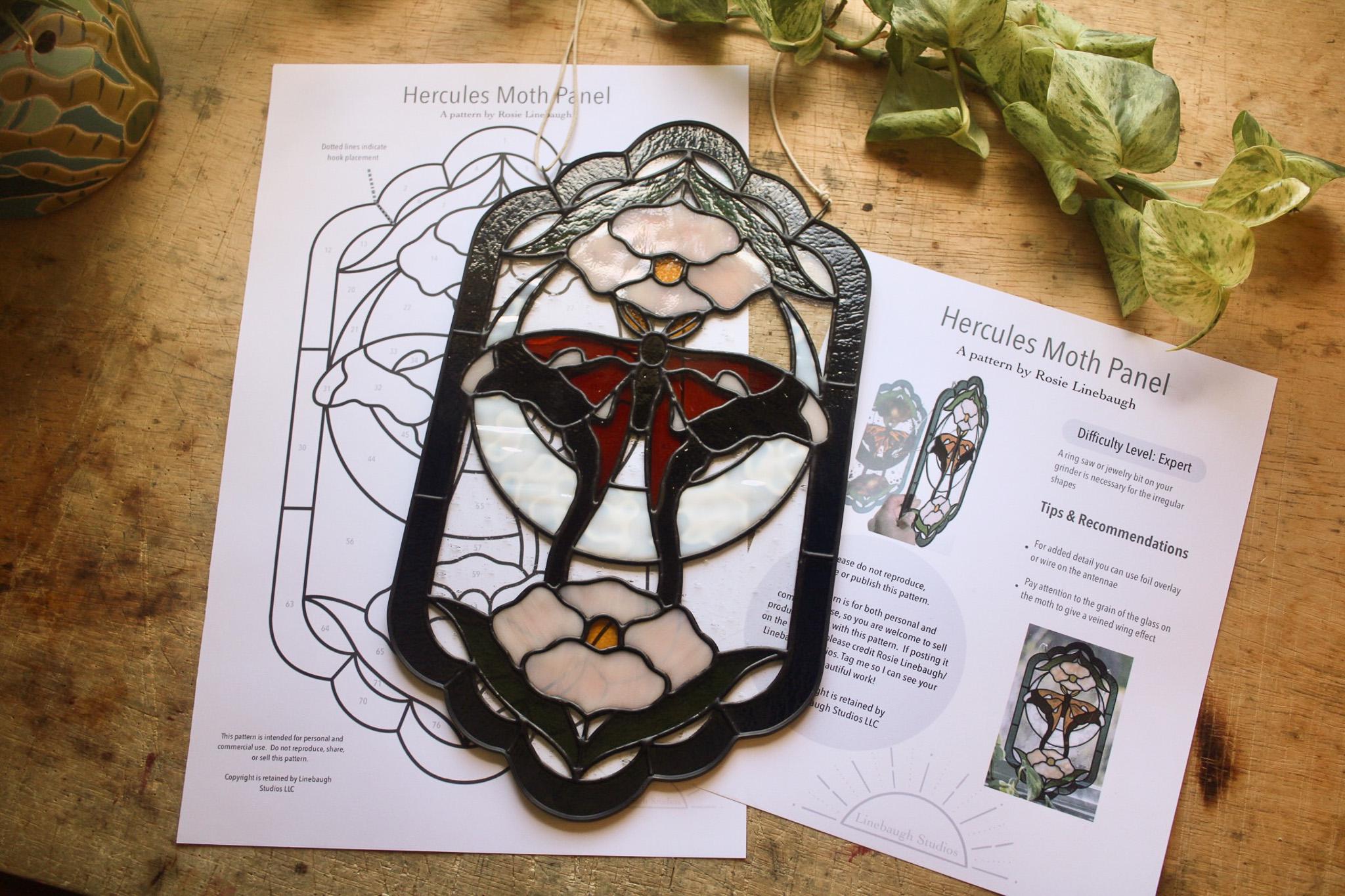 Digital Pattern Hercules Moth Panel, Stained Glass Pattern Download ...