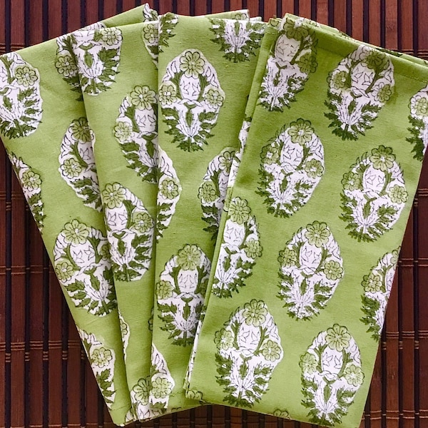 Block Print Dinner Napkins, 18 Inch Set of 4, Hand Printed Cotton ...