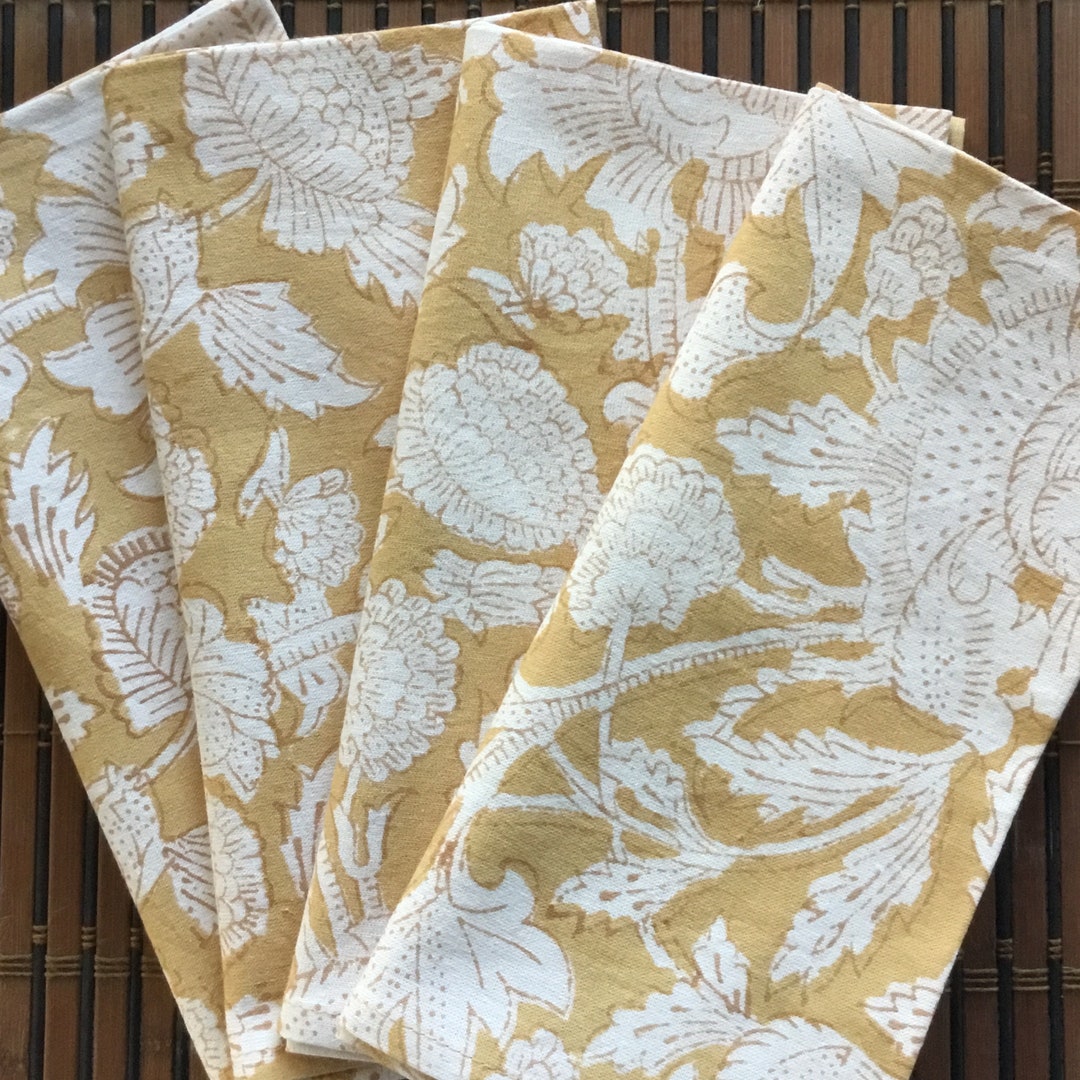 Block Print Dinner Napkins, 18 Inch Set of 4 Hand Block Printed Cotton ...