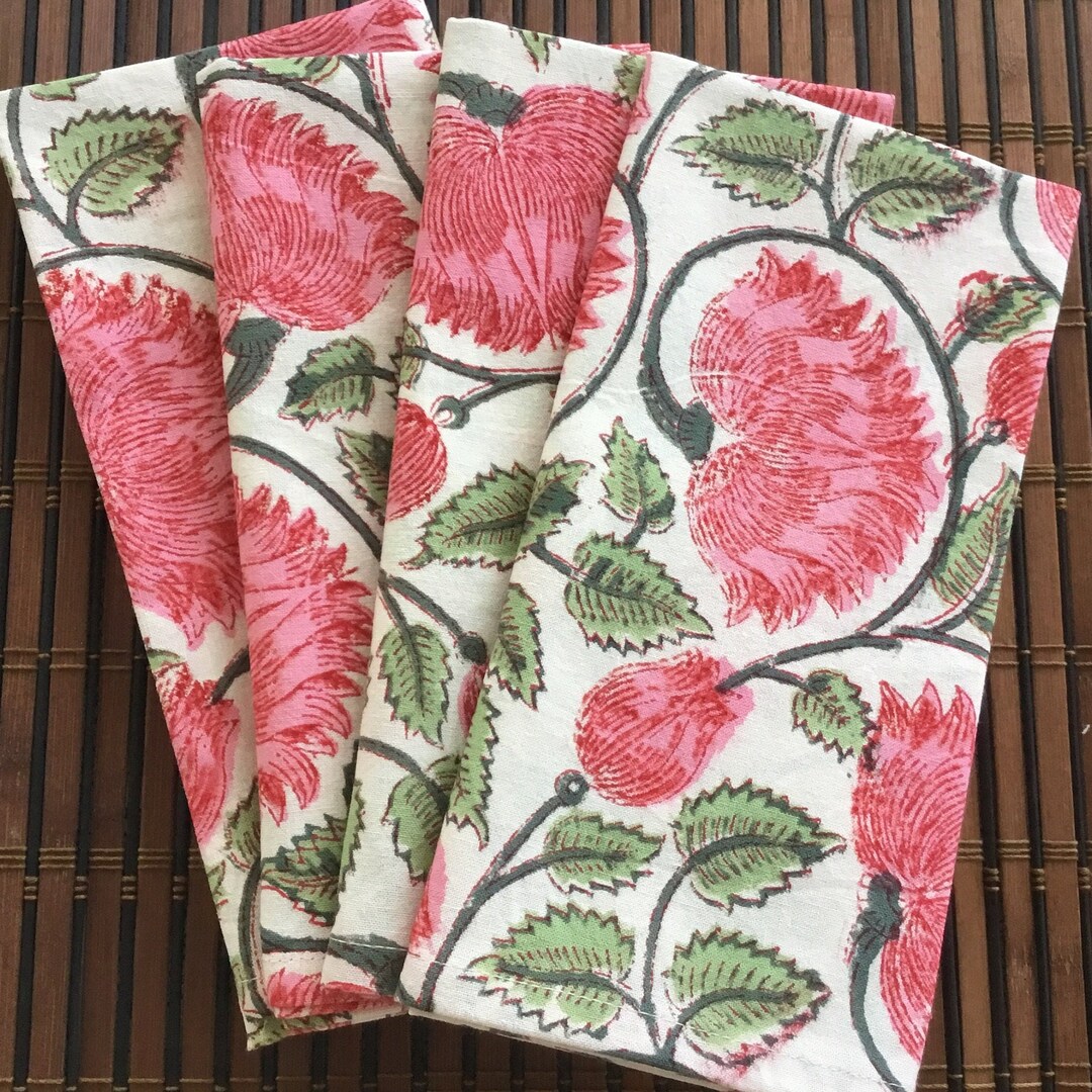 Block Print Table Napkins, Cotton 18 Inch Set of 4, Hand Printed Table ...