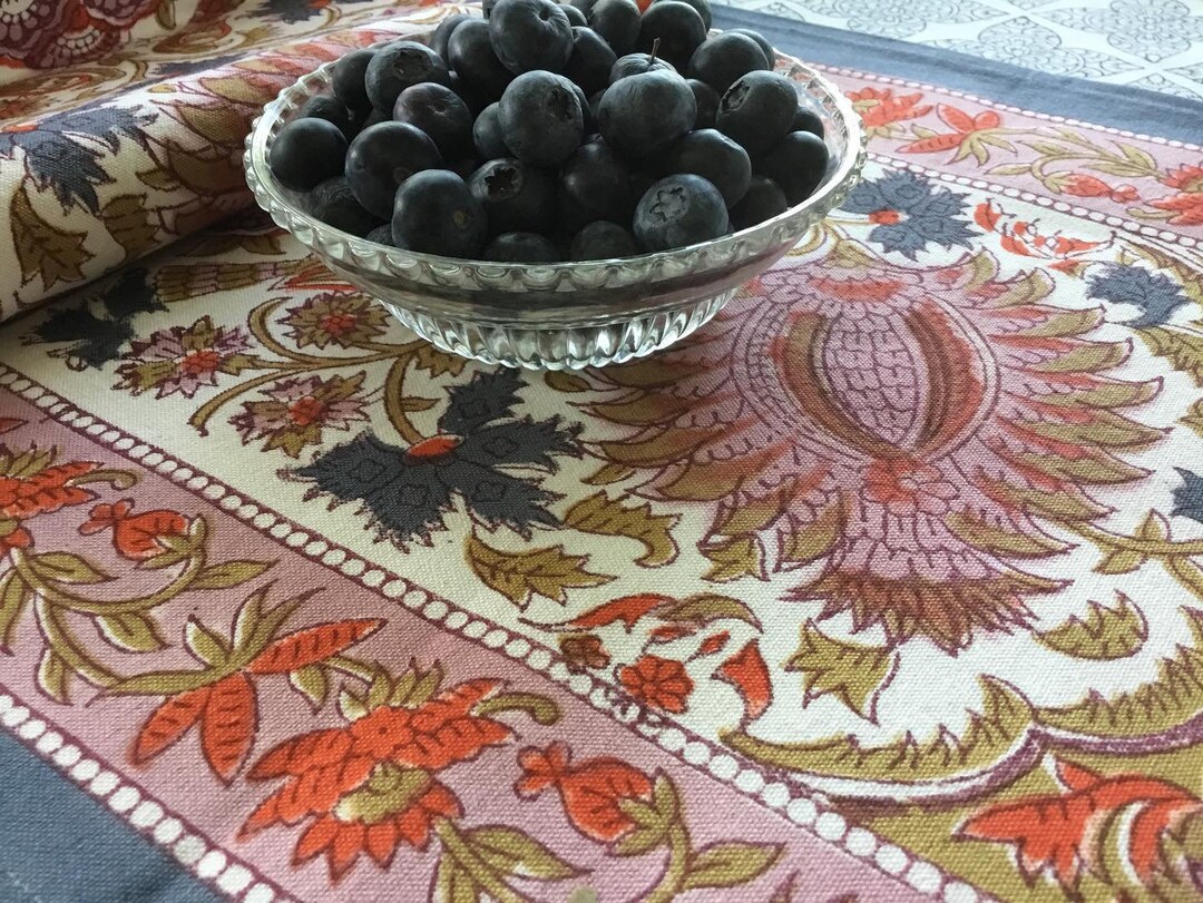 Block Print Table Runner, 12x48, Heavy Cotton Canvas, Spring Summer ...