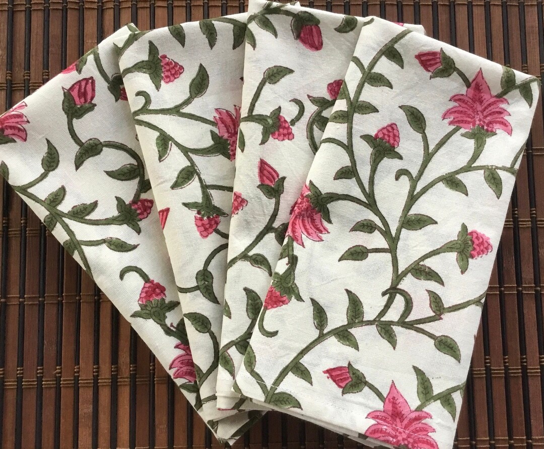 Block Print Dinner Napkins, 18 Inch Set of 4, Indian Blockprint Cotton ...