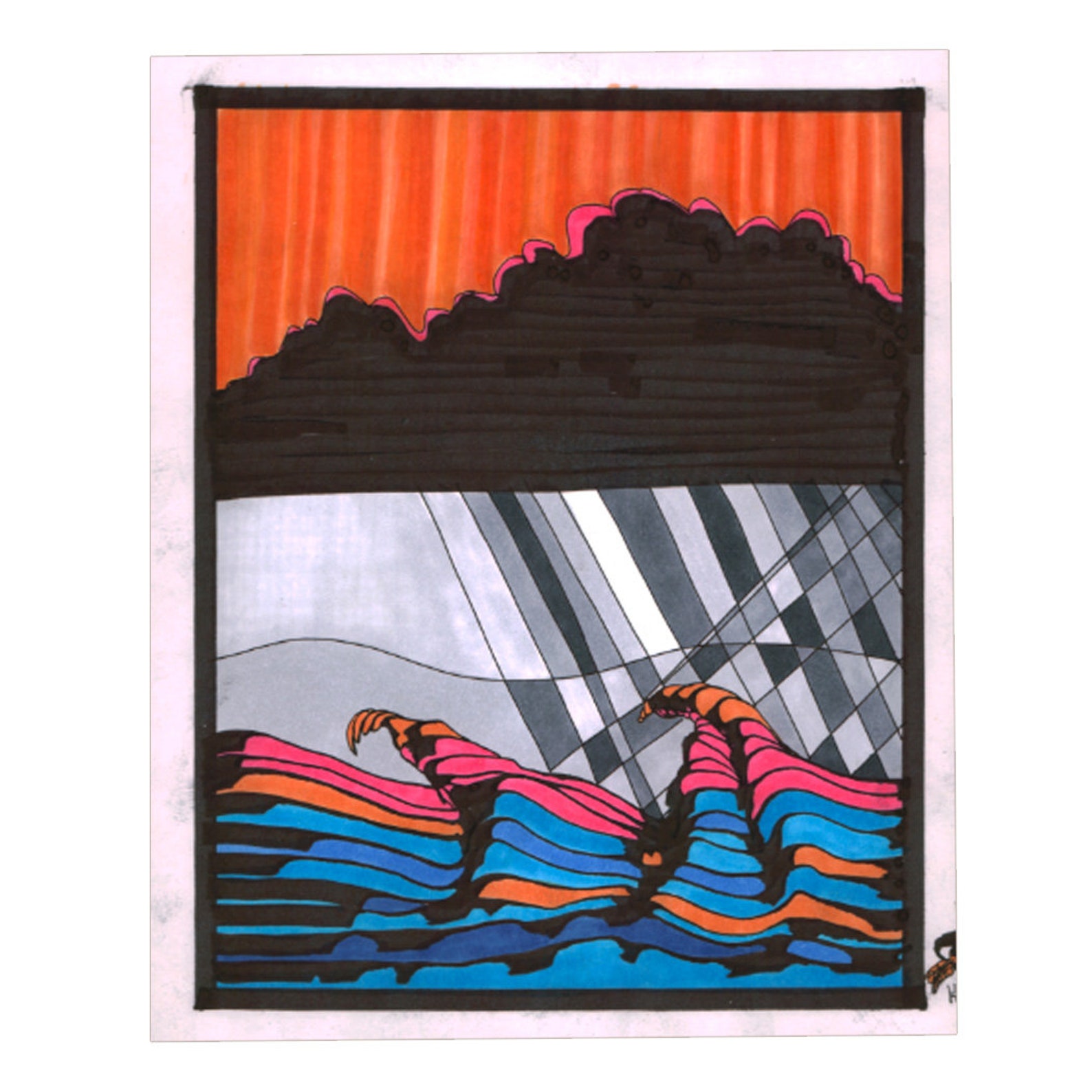 Original Drawing - Rainbow Waves - Abstract Landscape - Ink on Paper - Etsy