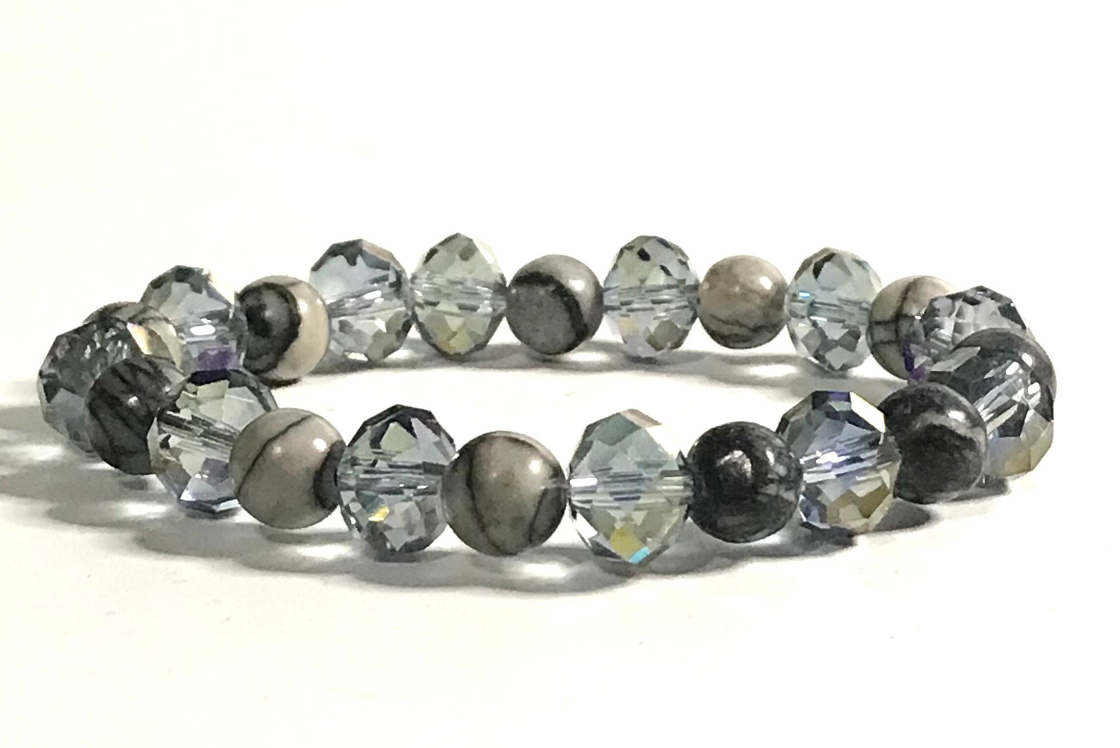 MAP JASPER grey Crystal 8mm Beaded Stretchchakra Bracelet - Etsy