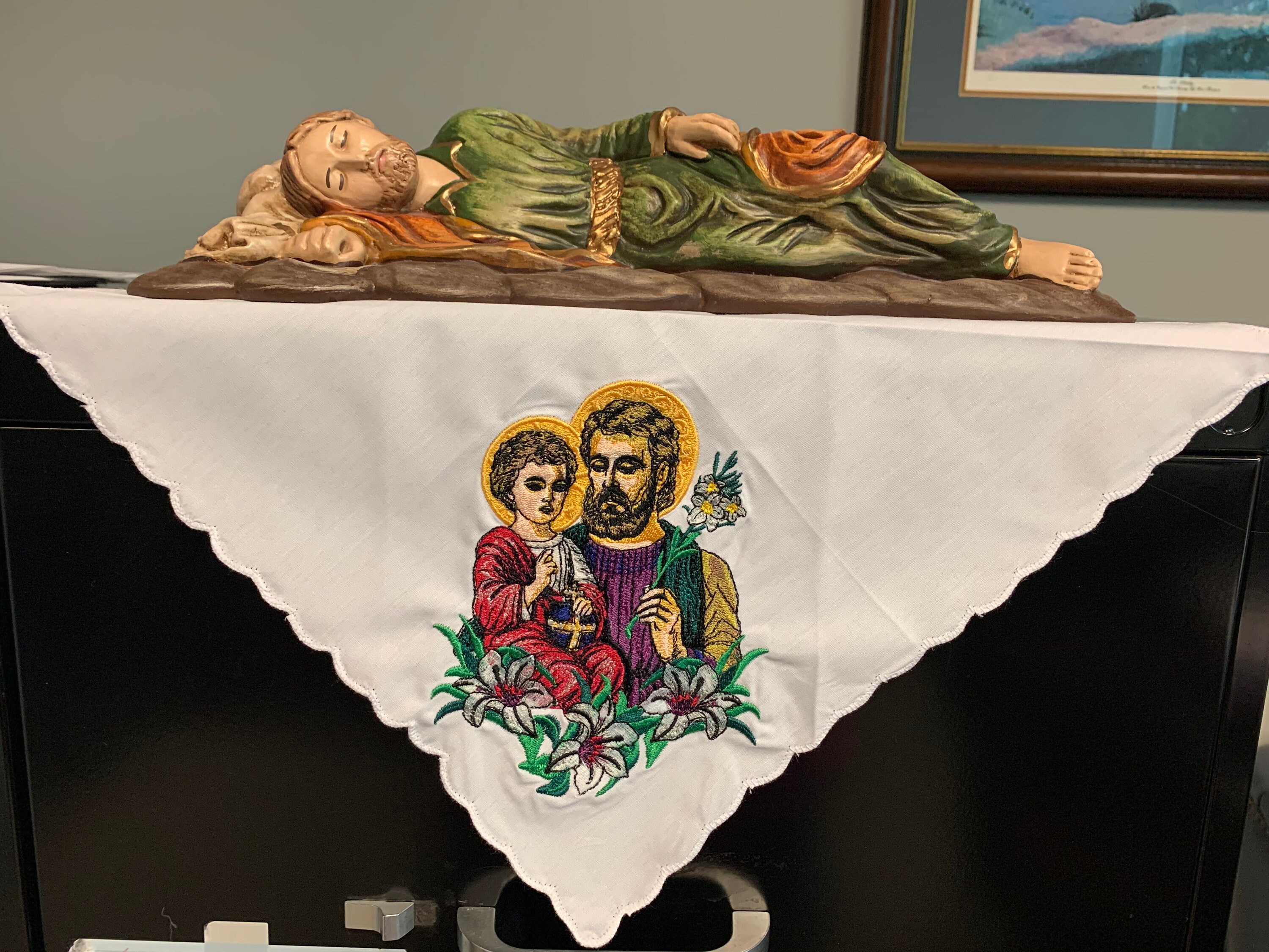 St Joseph Holding Jesus Mantel Handkerchief - Etsy