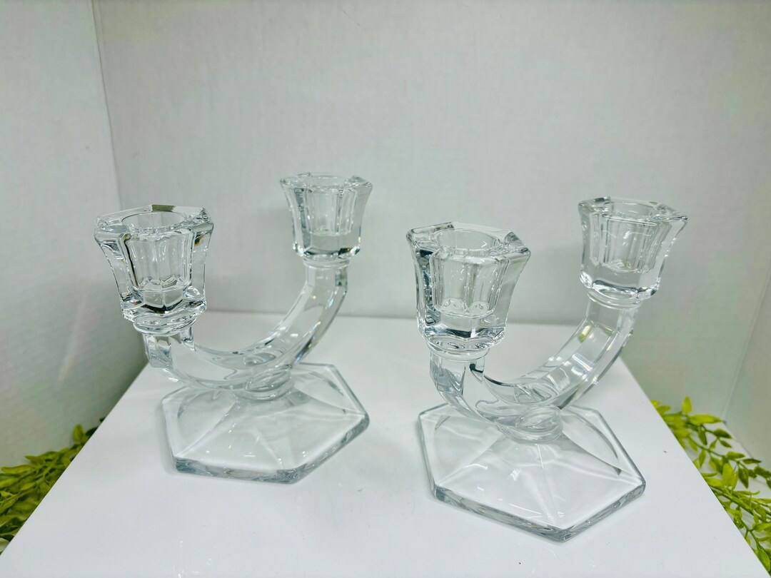 Vintage Pair of Crystal Candlesticks Art Deco Style Double Candelabra ...