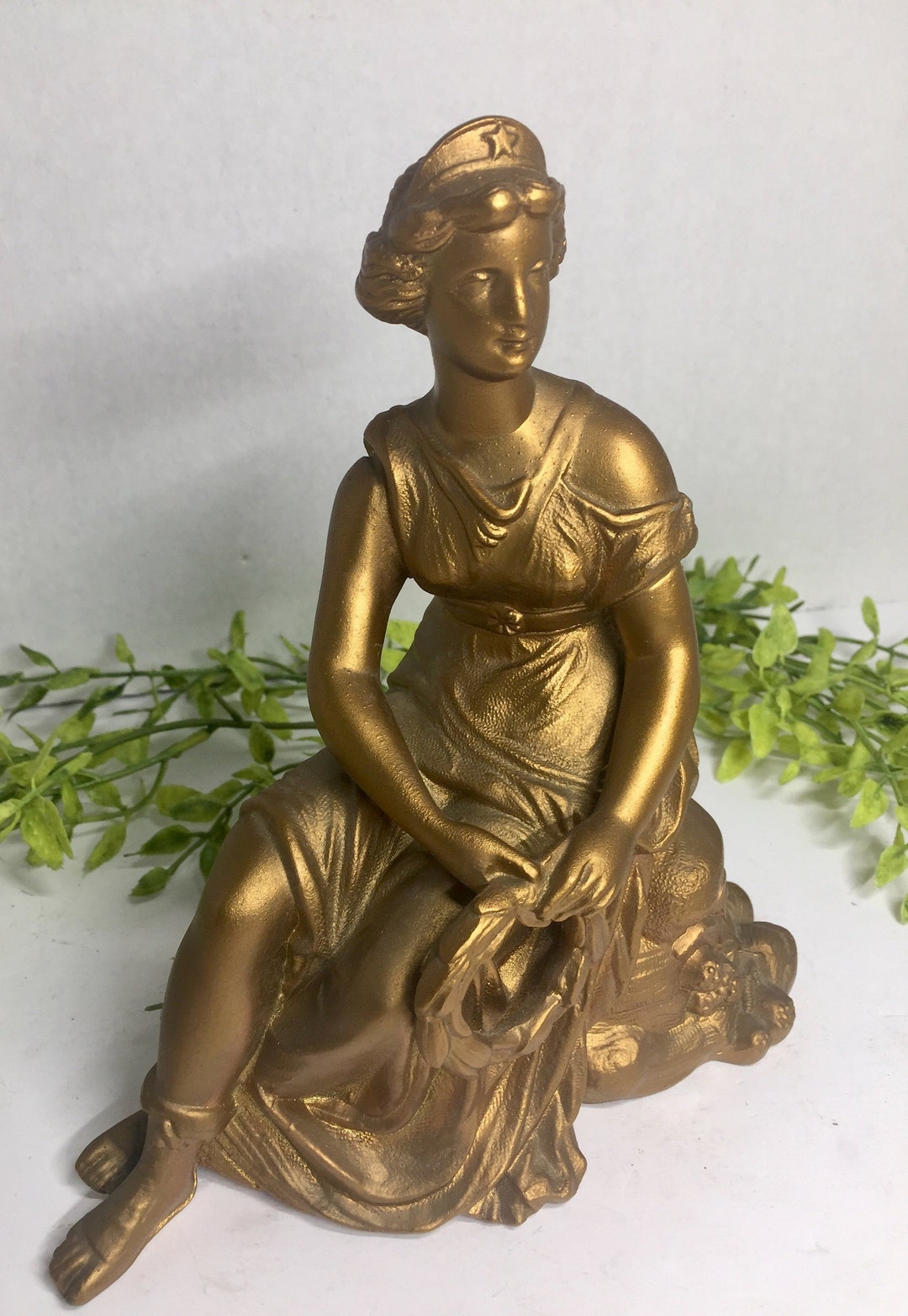 Antique Ansonia Figural Statue Mantle Shelf Clock Topper Gold Gilt ...