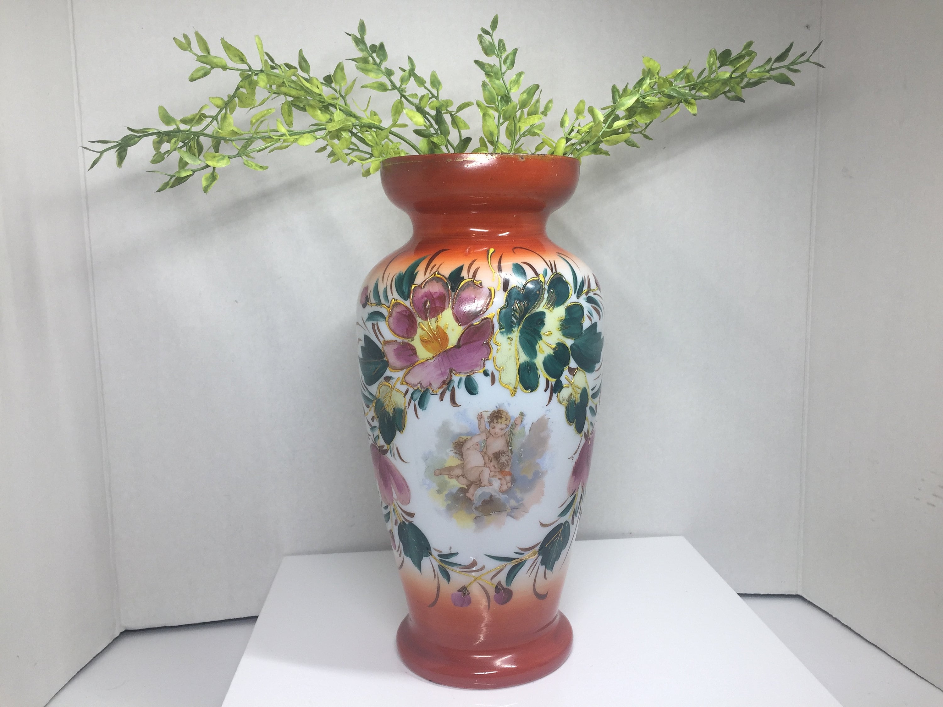 Vintage Bavarian Vase Porcelain Glass Hand Painted Cherubs | Etsy