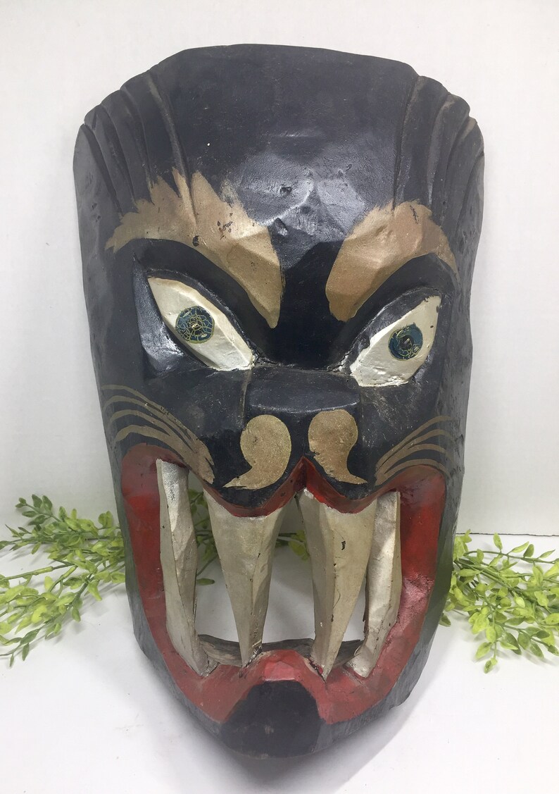 South East Asia Carved Animal Mask Large Teeth Vintage - Etsy