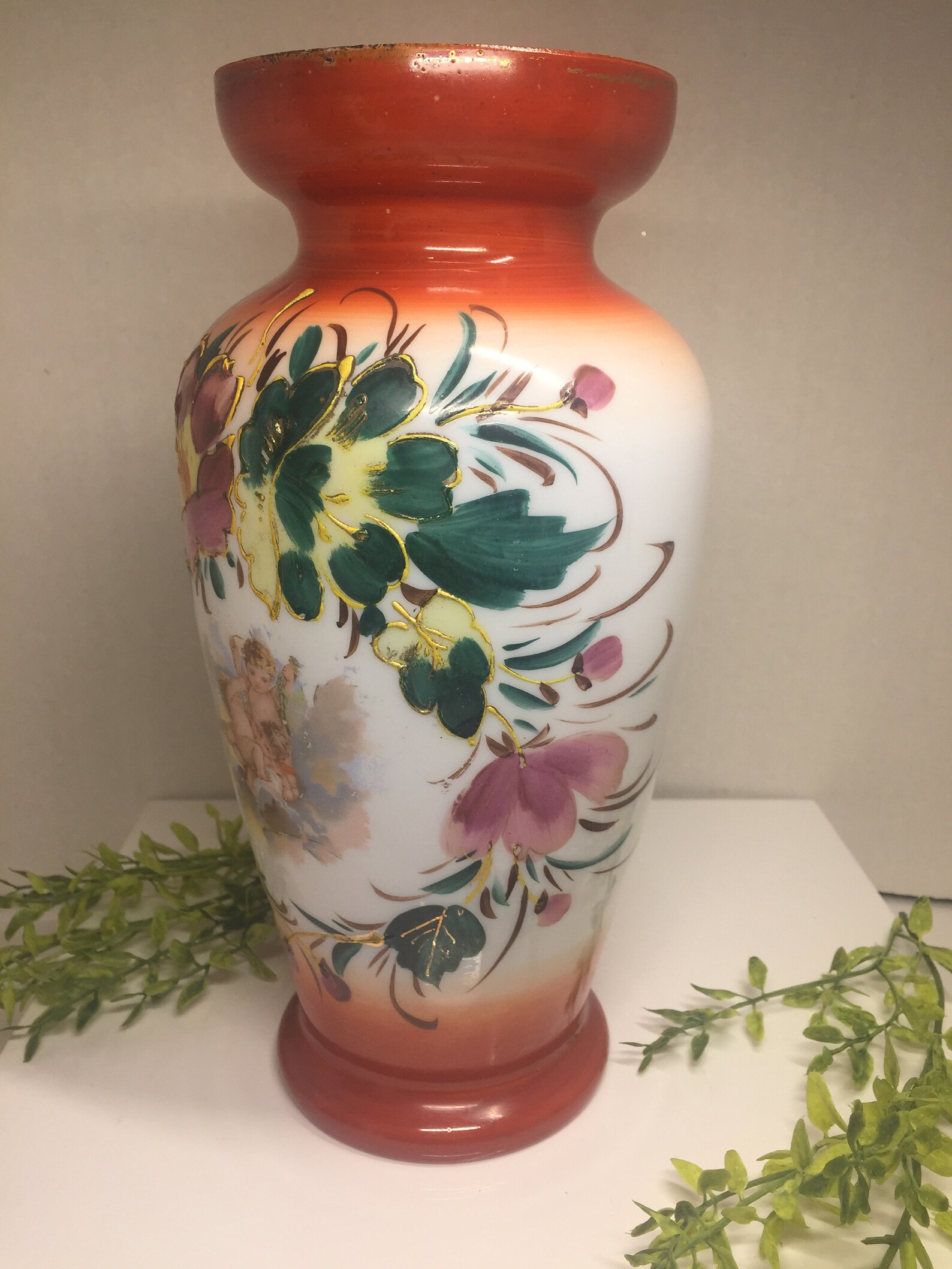 Vintage Bavarian Vase Porcelain Glass Hand Painted Cherubs | Etsy