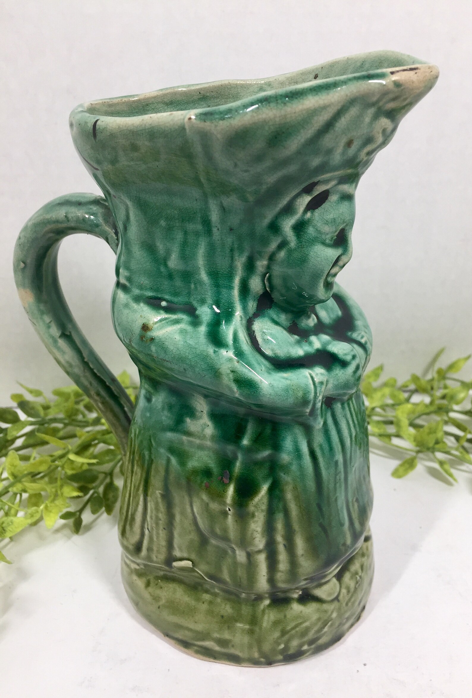 Antique Majolica Green Toby Jug Standing Woman - Etsy