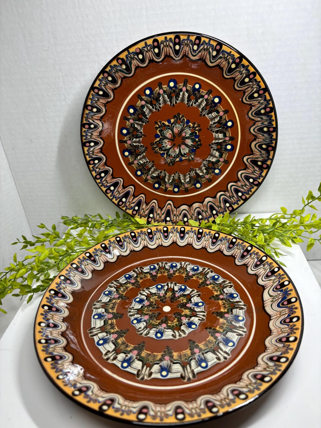 1950s Hand Painted Bulgarian Redware Folk Art Plates Set of 2 Rare ...