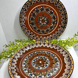 1950s Hand Painted Bulgarian Redware Folk Art Plates Set of 2 Rare ...