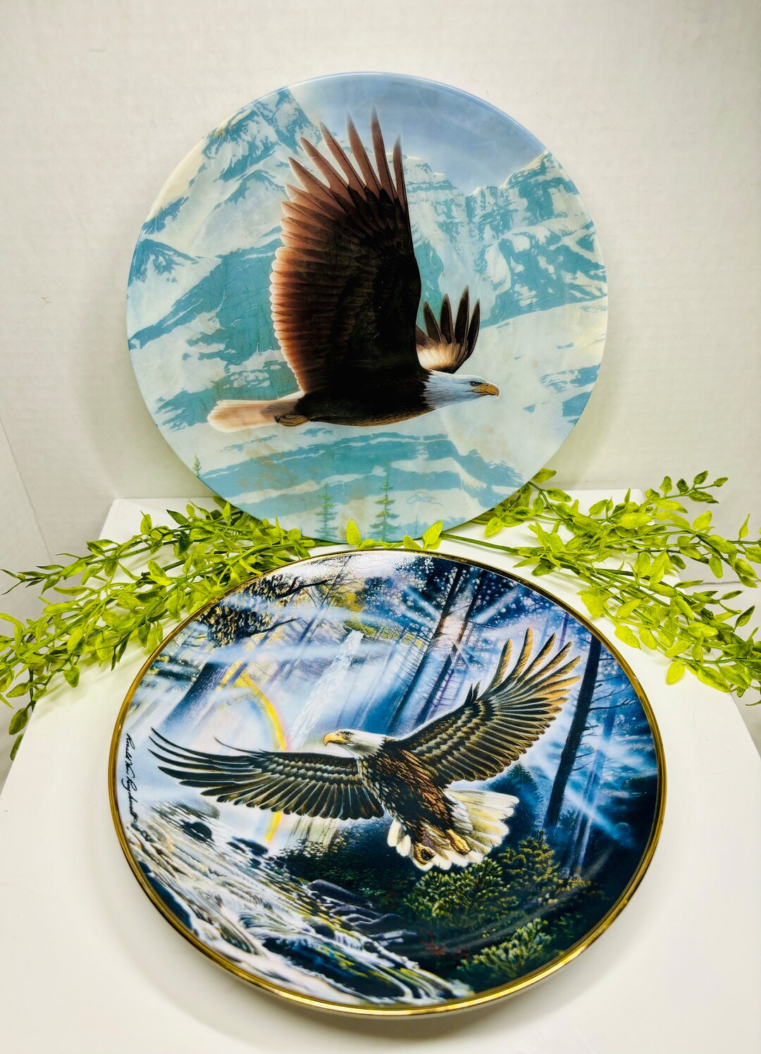 Two Vintage Patriotic Eagle Porcelain Plates Edwin Knowles and Franklin ...