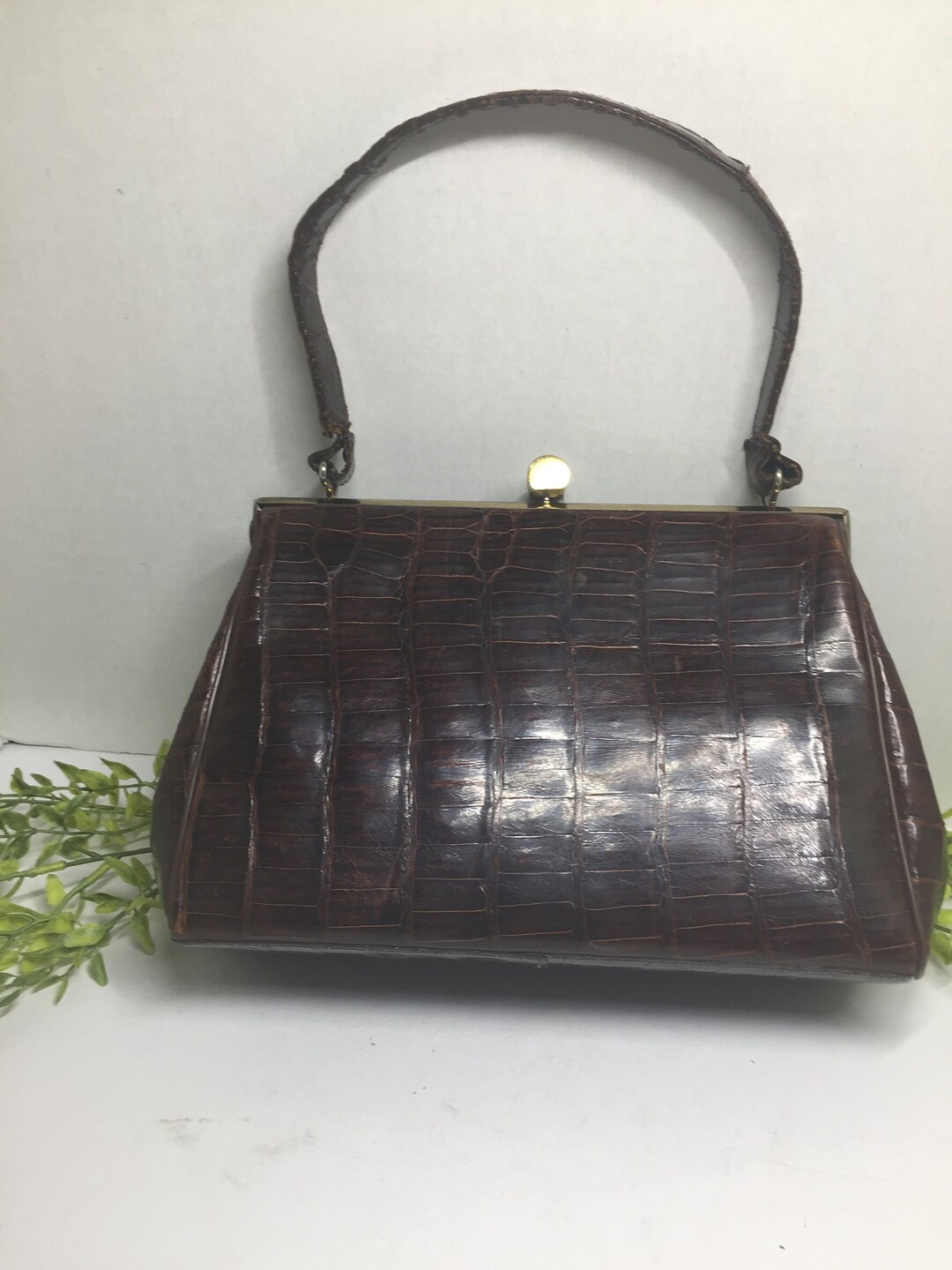 Vintage Brown Leather Purse Unique Mid Century Hand Purse Arm Strap - Etsy