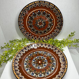 1950s Hand Painted Bulgarian Redware Folk Art Plates Set of 2 Rare ...
