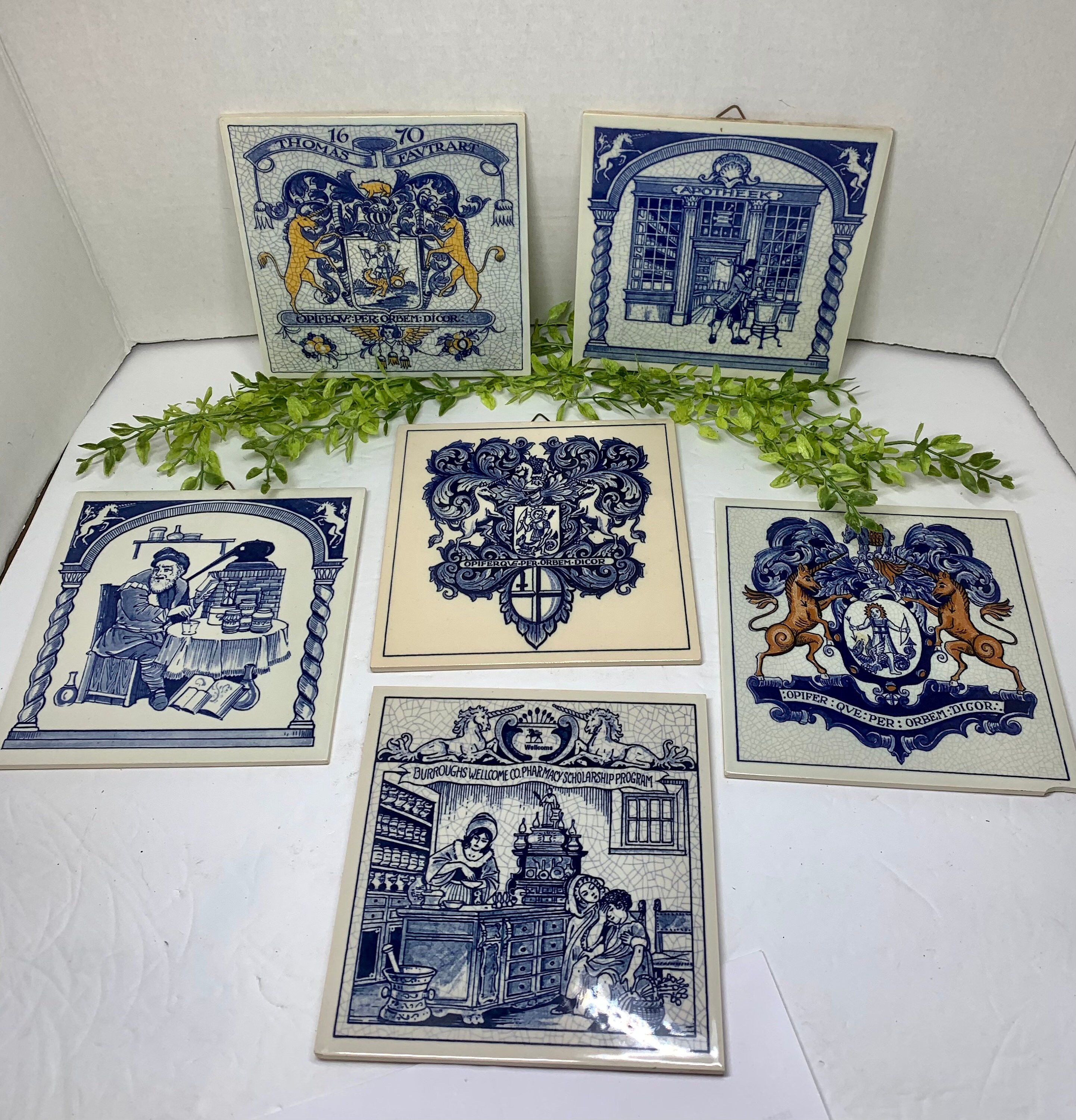 Vintage Lot of Six Delf Tiles Hand Decorated in Holland | Etsy