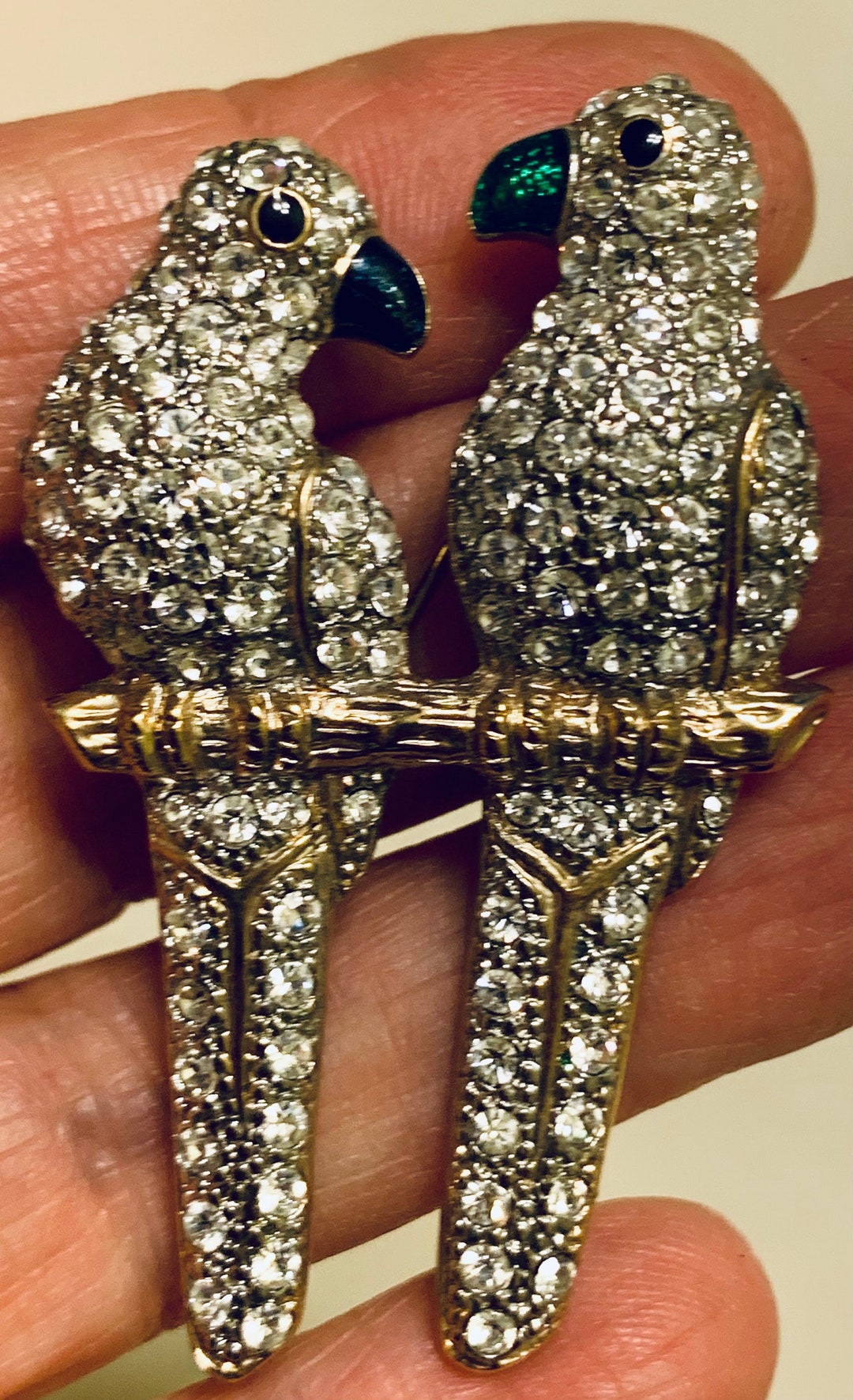 Vintage Costume Pin Brooch Parrot Pin Vintage Rhinestones - Etsy