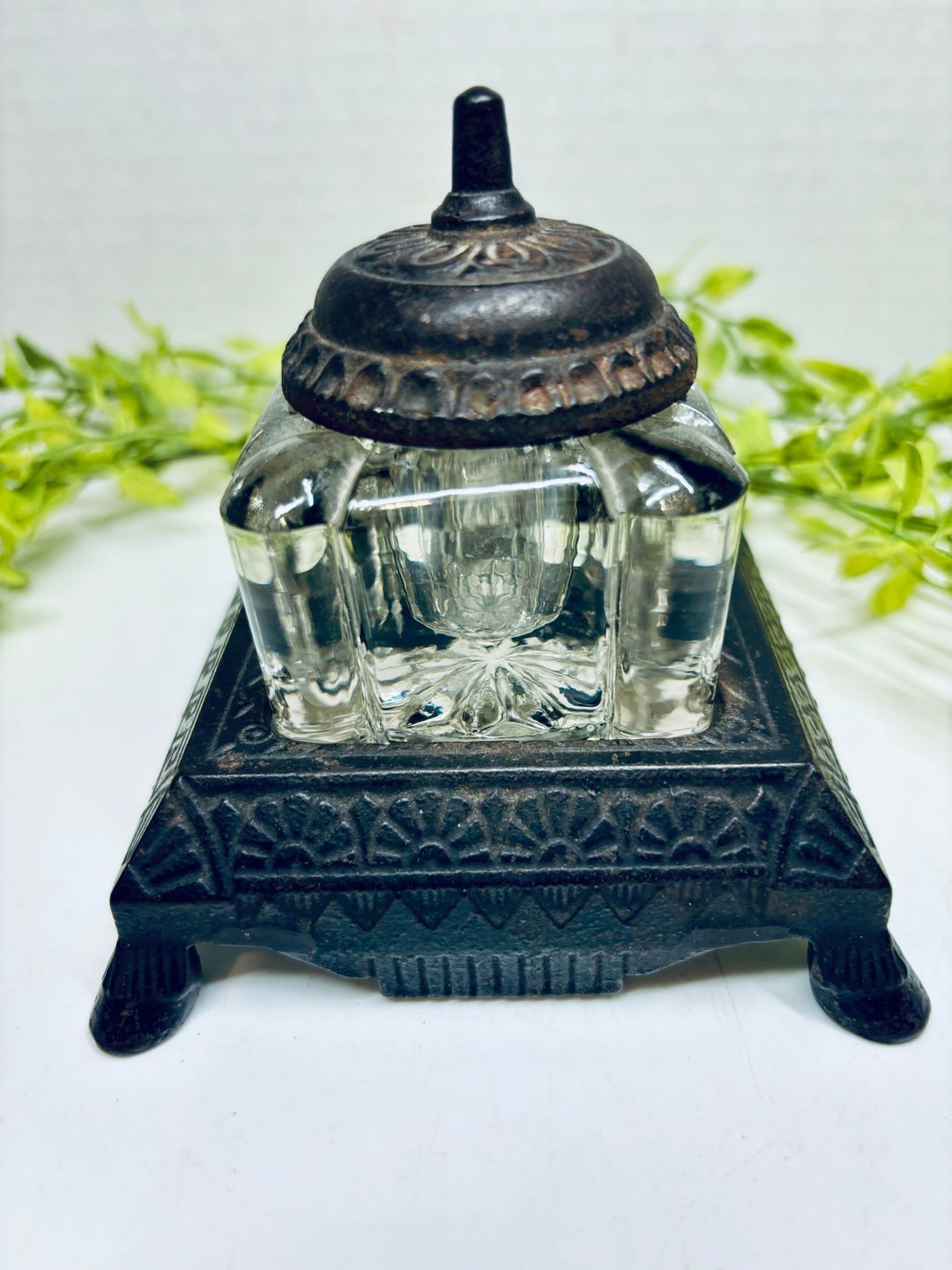 Antique Victorian Black Cast Iron Inkwell With Glass Insert 1890s - Etsy