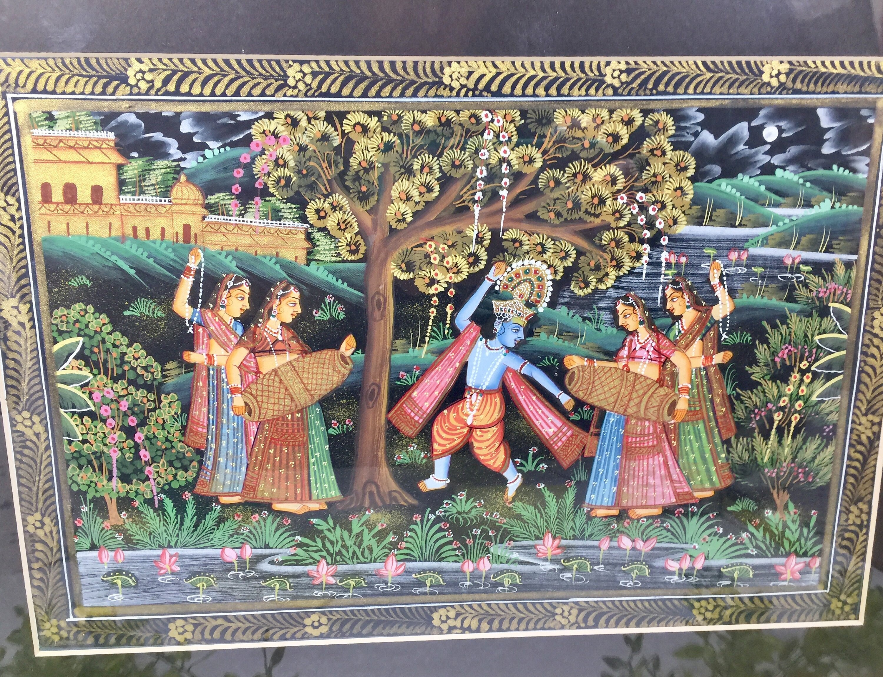 Hindu Deity Dancing in Garden with Women Folk Art Painting | Etsy