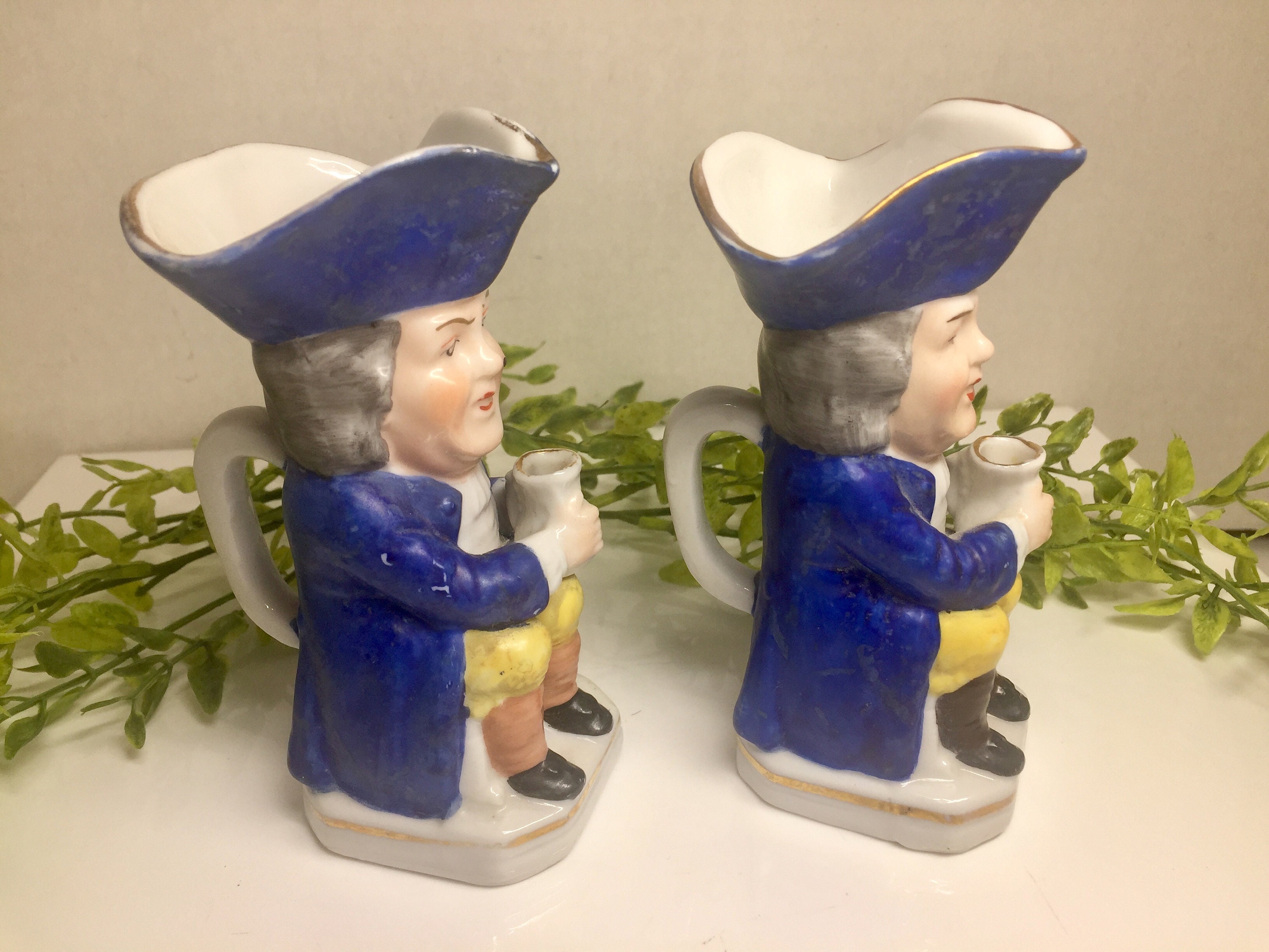 Old Antique German Pair of Matching Toby Jugs Mugs Hand Decorated 1850 ...