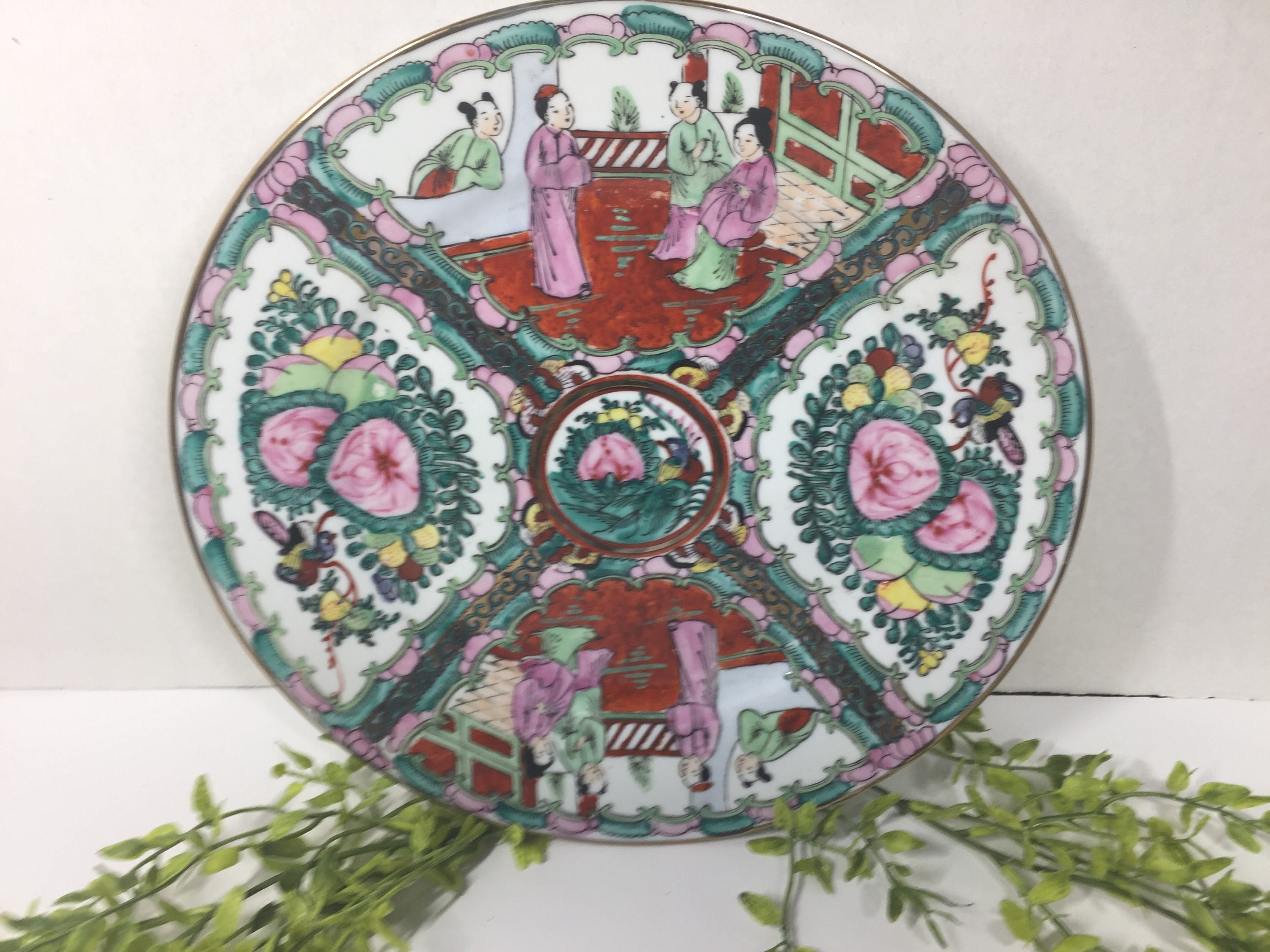 Vintage Rose Medalion Hand Painted Chinese Plate With Markings | Etsy