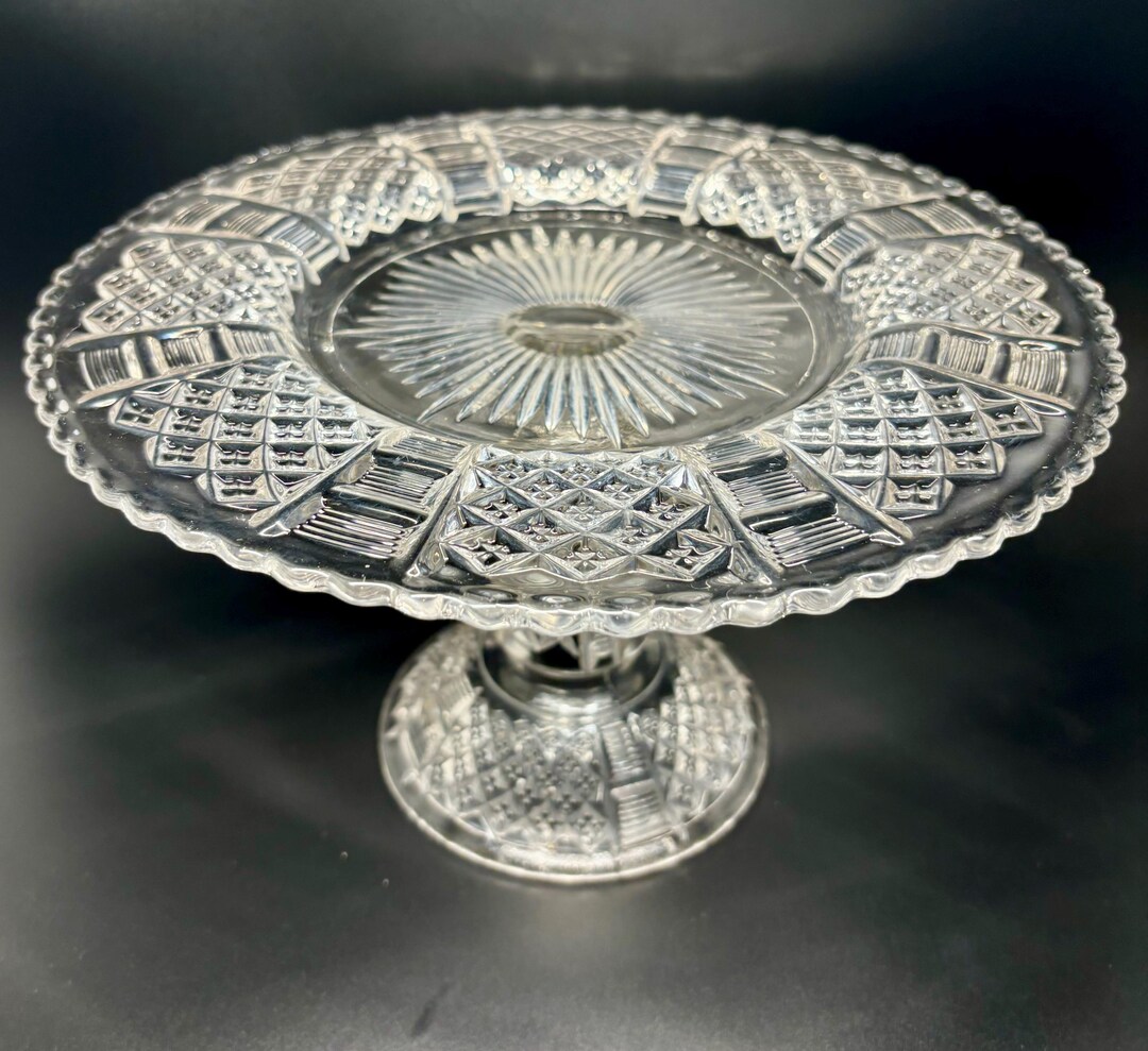 Vintage Pressed Glass Medium Cake Stand Art Deco Style Tort Stand - Etsy