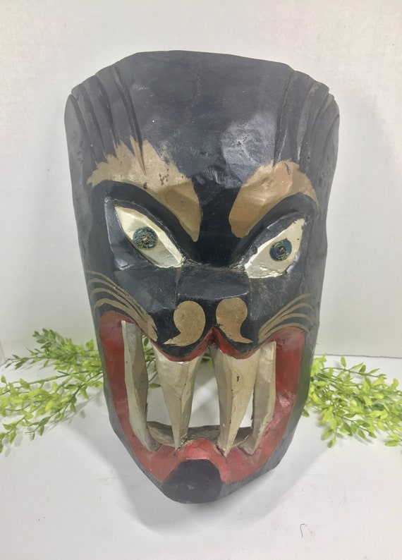 South East Asia Carved Animal Mask Large Teeth Vintage FREE | Etsy
