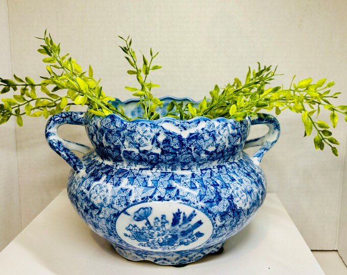 Vintage Blue and White Tureen Style Vessel / Pot Planter - Etsy