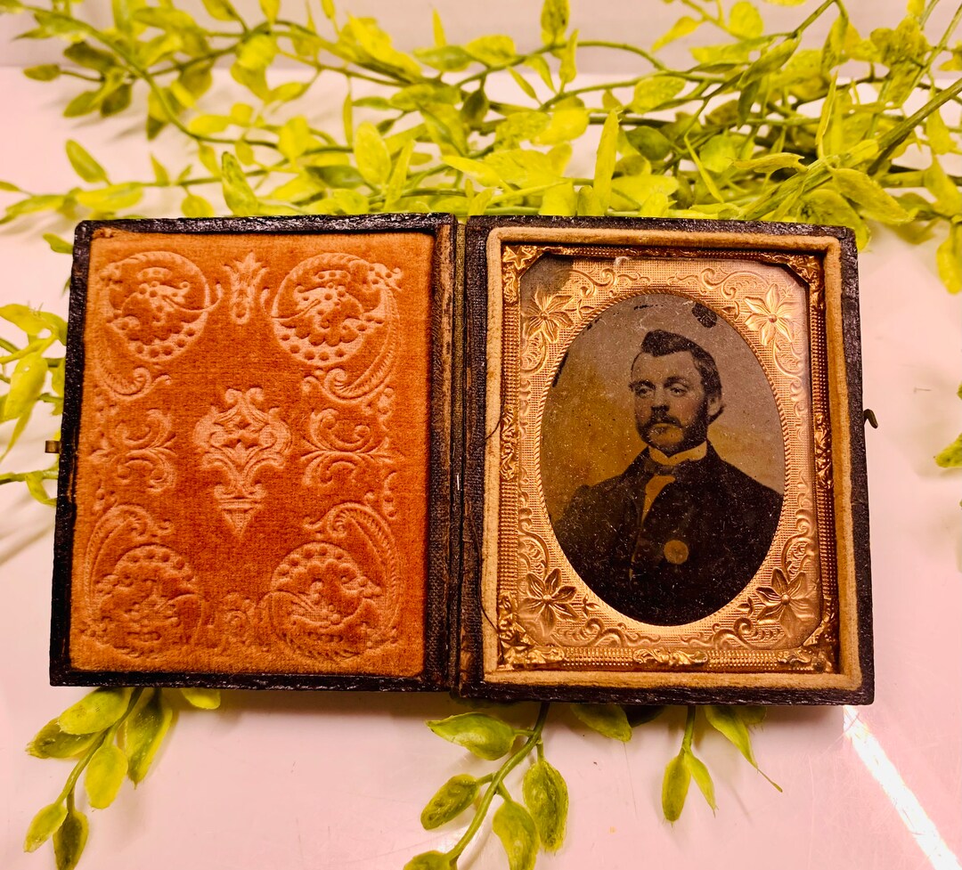 Antique Ambrotype 1800’s Photo With Leather Case and Gold Alloy Frame ...