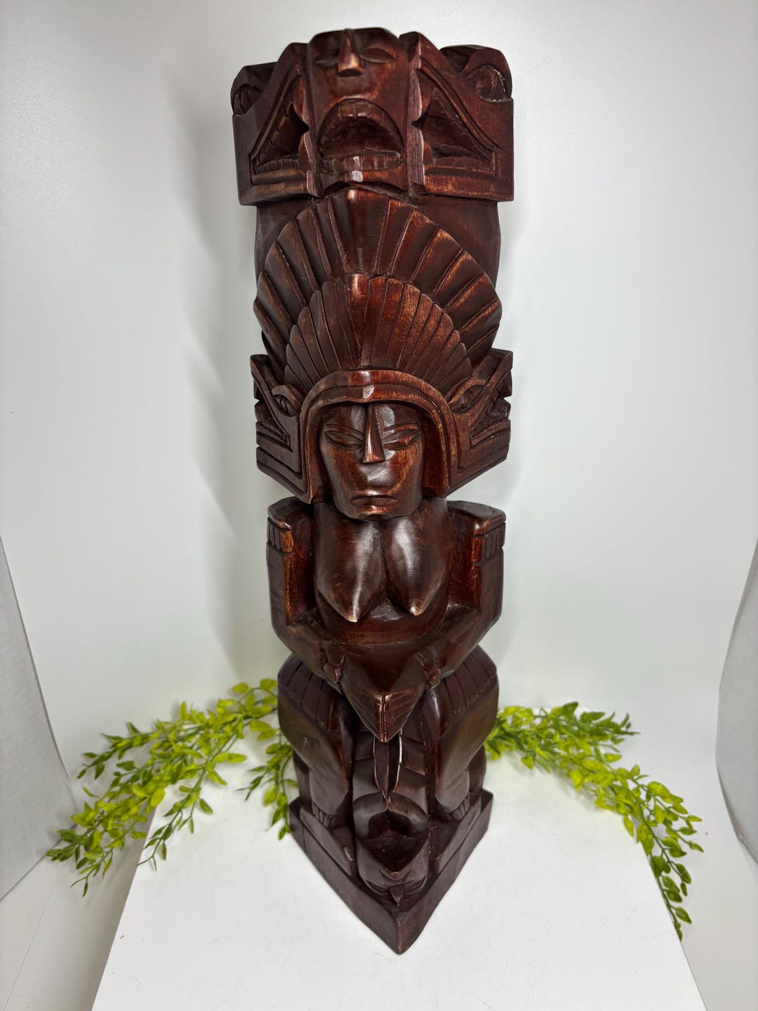 Aztec Totem Hand Carved Wooden Fertility Statue 16 1/2” Tall ...