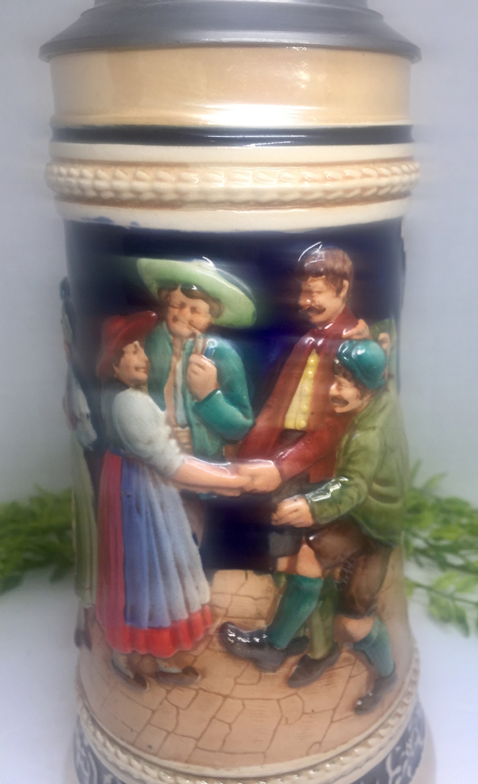 Vintage German Stein Large Ceramic and Pewter Dancing Motif | Etsy