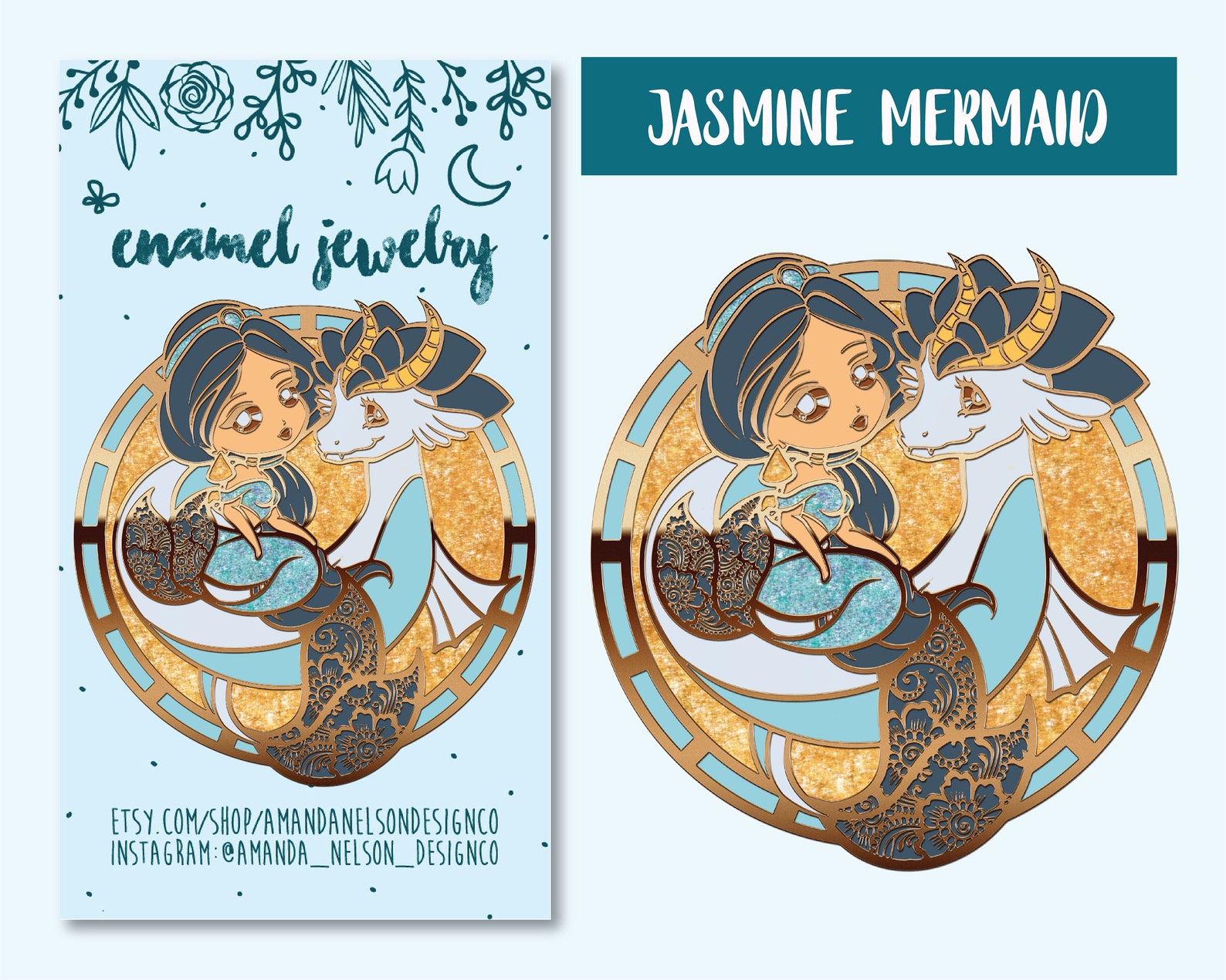 Jasmine Mermaid Pin Hard Enamel Pin Mermaid Pin Jasmine | Etsy