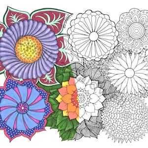 Flowers Doodle 2 Coloring Page Instant Download - Etsy