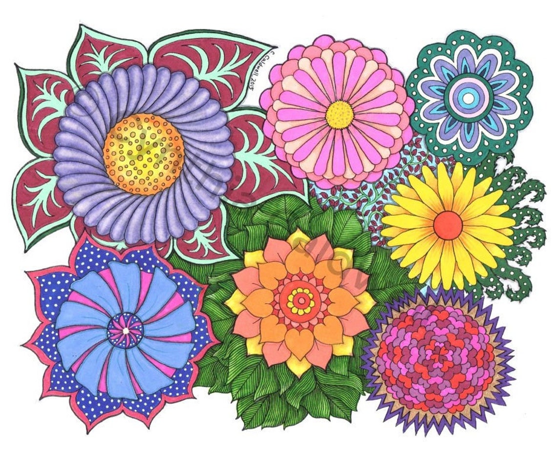 Flowers Doodle 2 Coloring Page Instant Download - Etsy