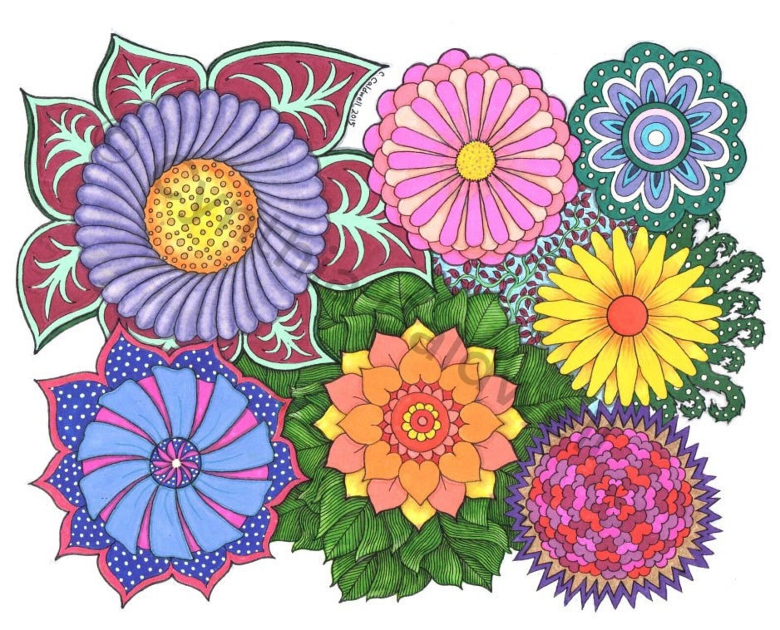 Flowers Doodle 2 Coloring Page Instant Download - Etsy