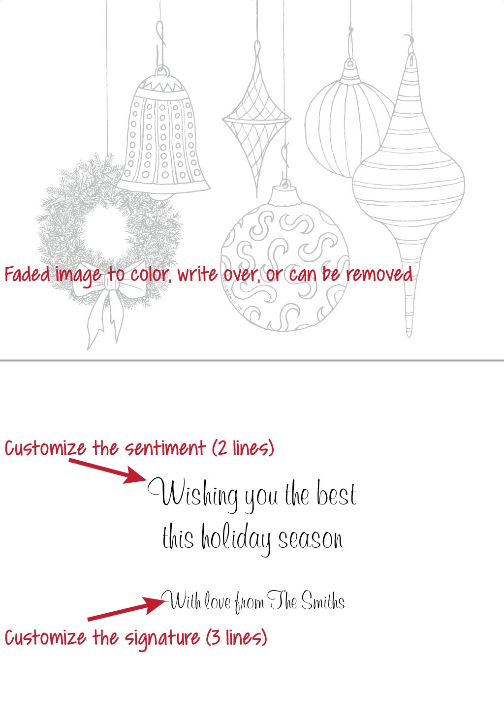 Customizable Christmas Ornaments 2 Holiday Greeting Card to Color ...